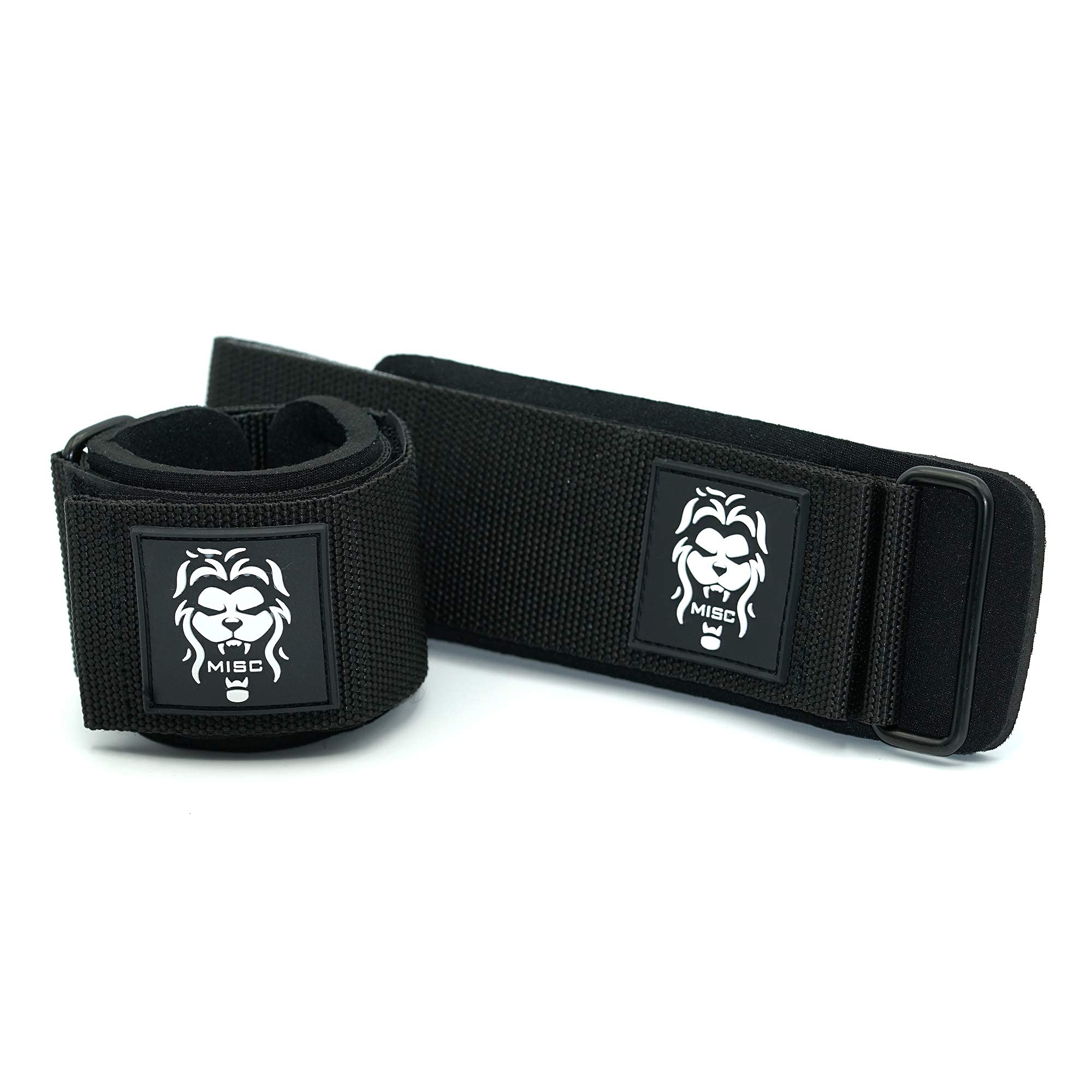 MISC FITNESS Wrist Wraps - Lifting Support Compression and Stabilization for Powerlifting Weightlifting Crossfit - Custom Fit Adjustable Fixing Tape Extra Wide Strap with Steel Buckle - Black V2
