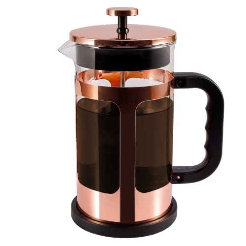 RealPero French Press Coffee Tea Maker, Upgrade Heat Cold Resistant Thickened Glass with 4 Level Stainless Steel Filtration System Brew Coffee & Tea, BPA Free, Large 1000ml 34oz,Rose Gold