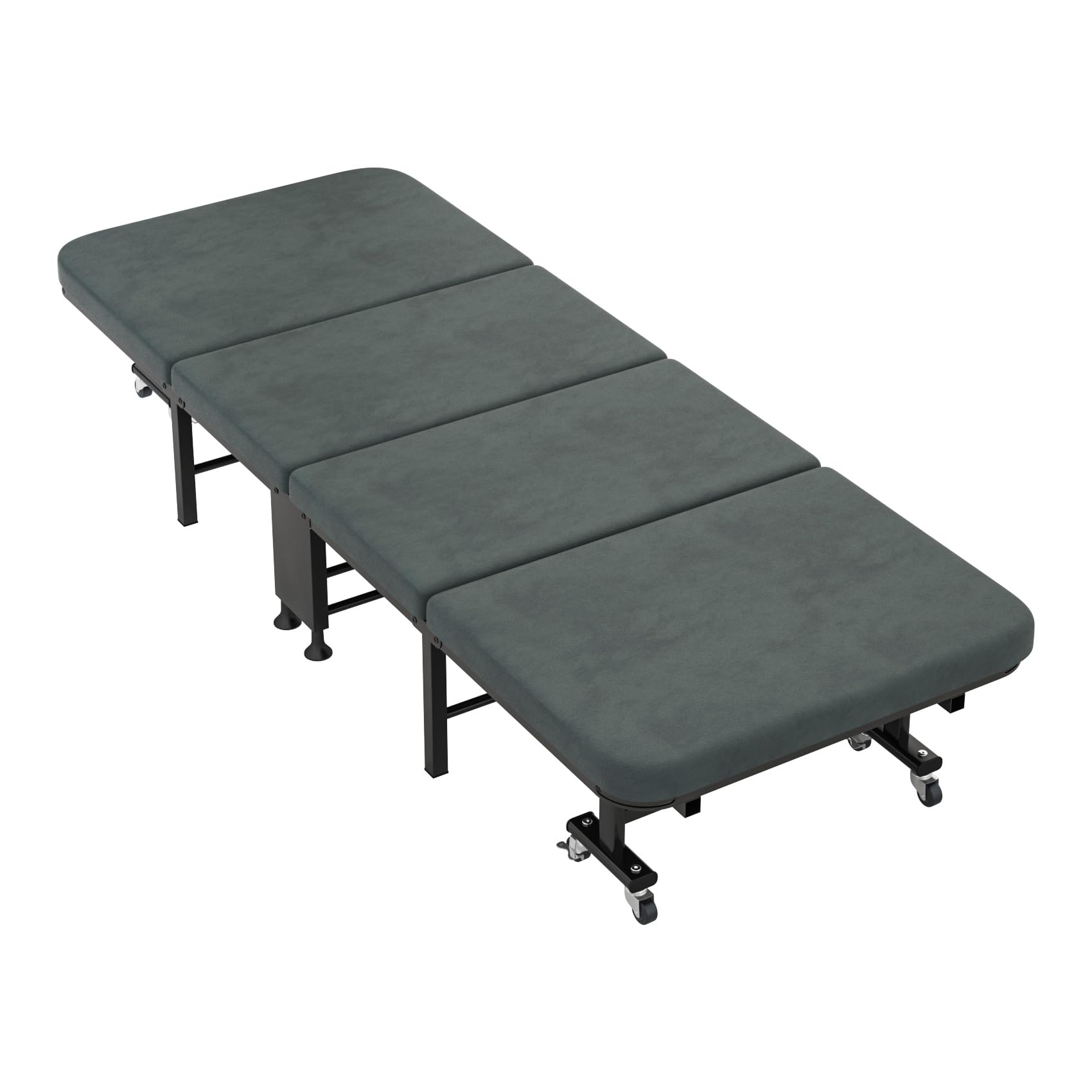 LEAIJIAFY Foldable Bed Sleeping Cot with Casters and 1.57" Latex Mattress,Temporary Bed Guest Rollaway Bed with Adjustable Backrest,Sturdy Metal Bed Frame,for Lunch Break Nap,Black,74.80" *23.62"