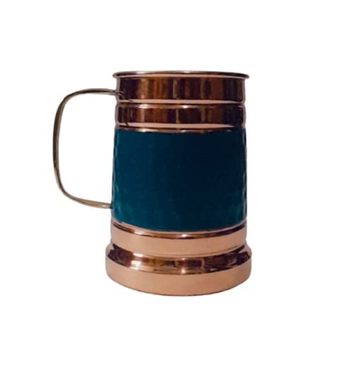Ornate International 16 Oz Black Matte Moscow Mule Copper Cups and Barrel Mugs, Moscow Mule Mug with Rose Gold Copper Rims, Set of 2 (BLUE)
