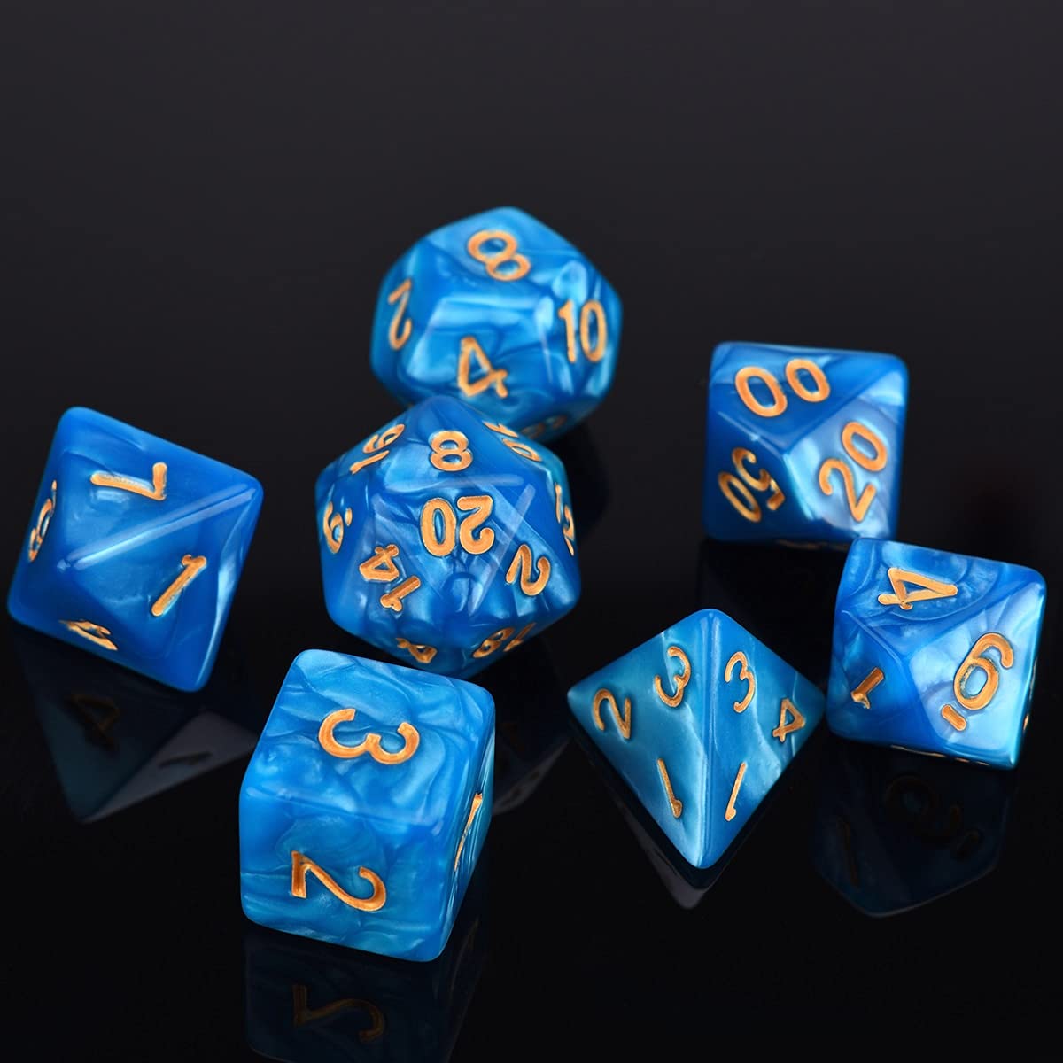 SARITE DC Pearl Swirl Polyhedral 7-Die DND Dice Set D4 D6 D8 D10 D% D12 D20 for TRPG Dice Game Enthusiasts D106/792 (Color : Brown B)