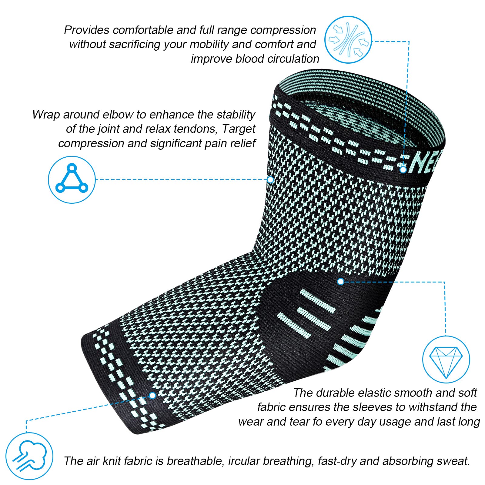 NEENCA Elbow Brace for Elbow Pain - 2 Pack Compression Elbow Sleeves Set. Elbow Wrap for Tendonitis,Tennis or Golf Elbow. Arm Sleeves for Sports Protection and Pain Relief - Elbow Compression Sleeves