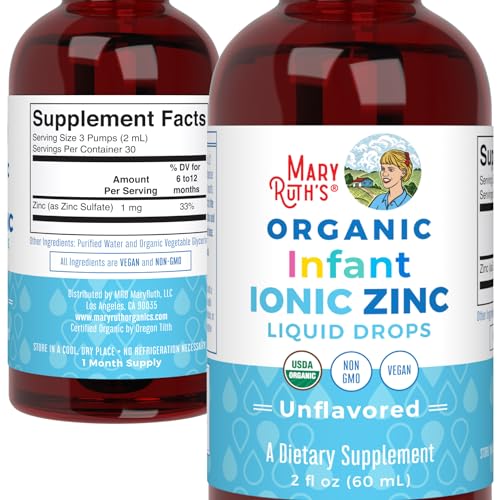MaryRuth Organics Infant Liquid Ionic Zinc with Organic Glycerin, Zinc Sulfate for Immune Support, Vegan, Formulated for Ages 0-12 Months, 1 Month Supply, 2 Fl Oz