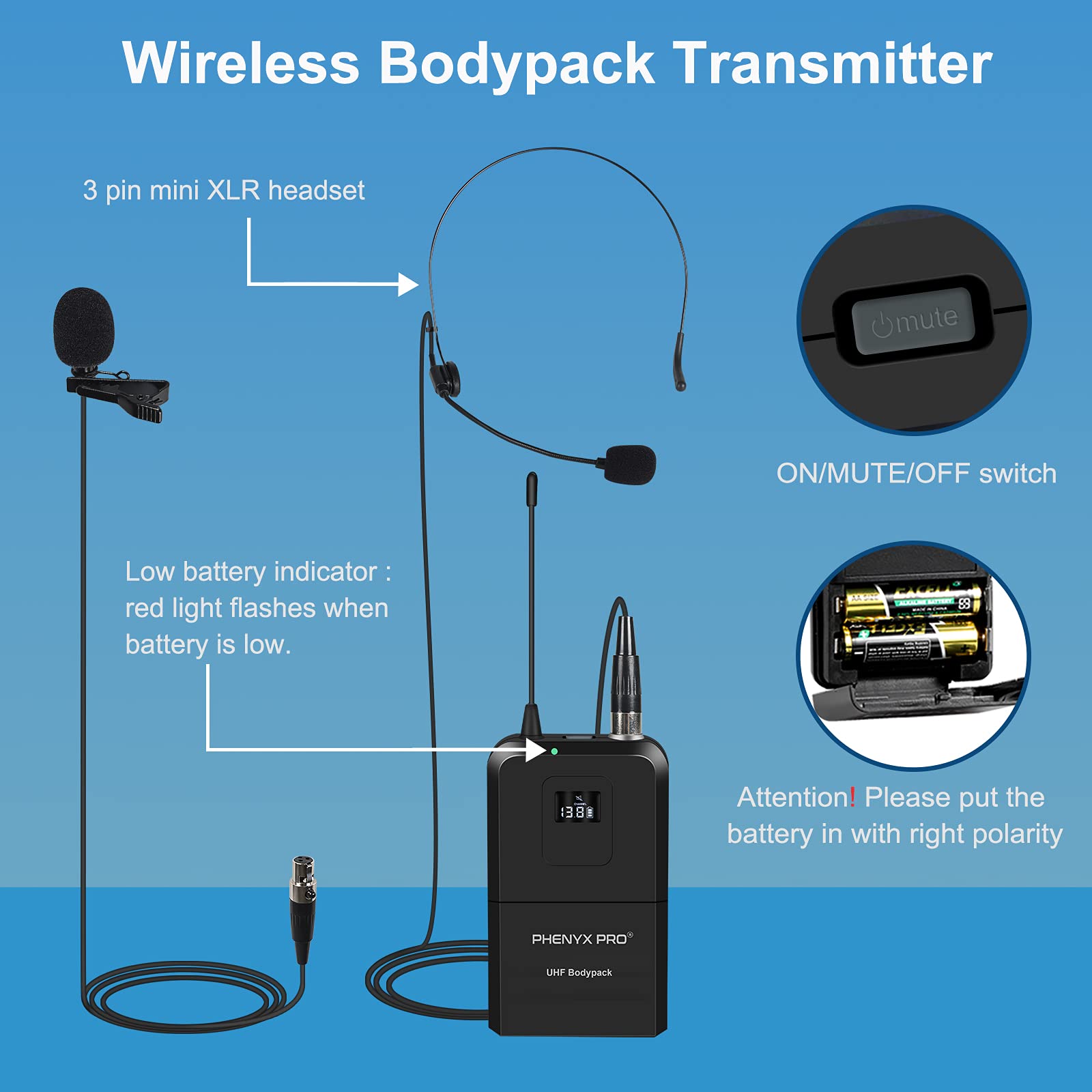 Phenyx Pro Dual Channel Cordless Mic PTU-71B Bundle with The Customizable Medium Size Carrying Case