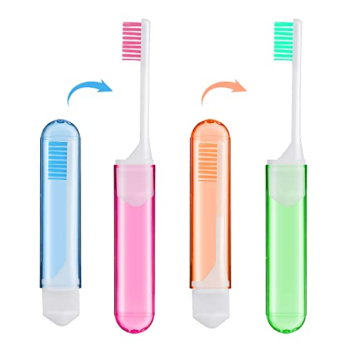 Sibba 6 Pieces Soft Bristles Toothbrush Travel Kit Case Holder Covers Caps Mini Size Portable Small Folding Tooth Brush with Foldable Protector Set Fragile Gums Dental Care for Adult Kid