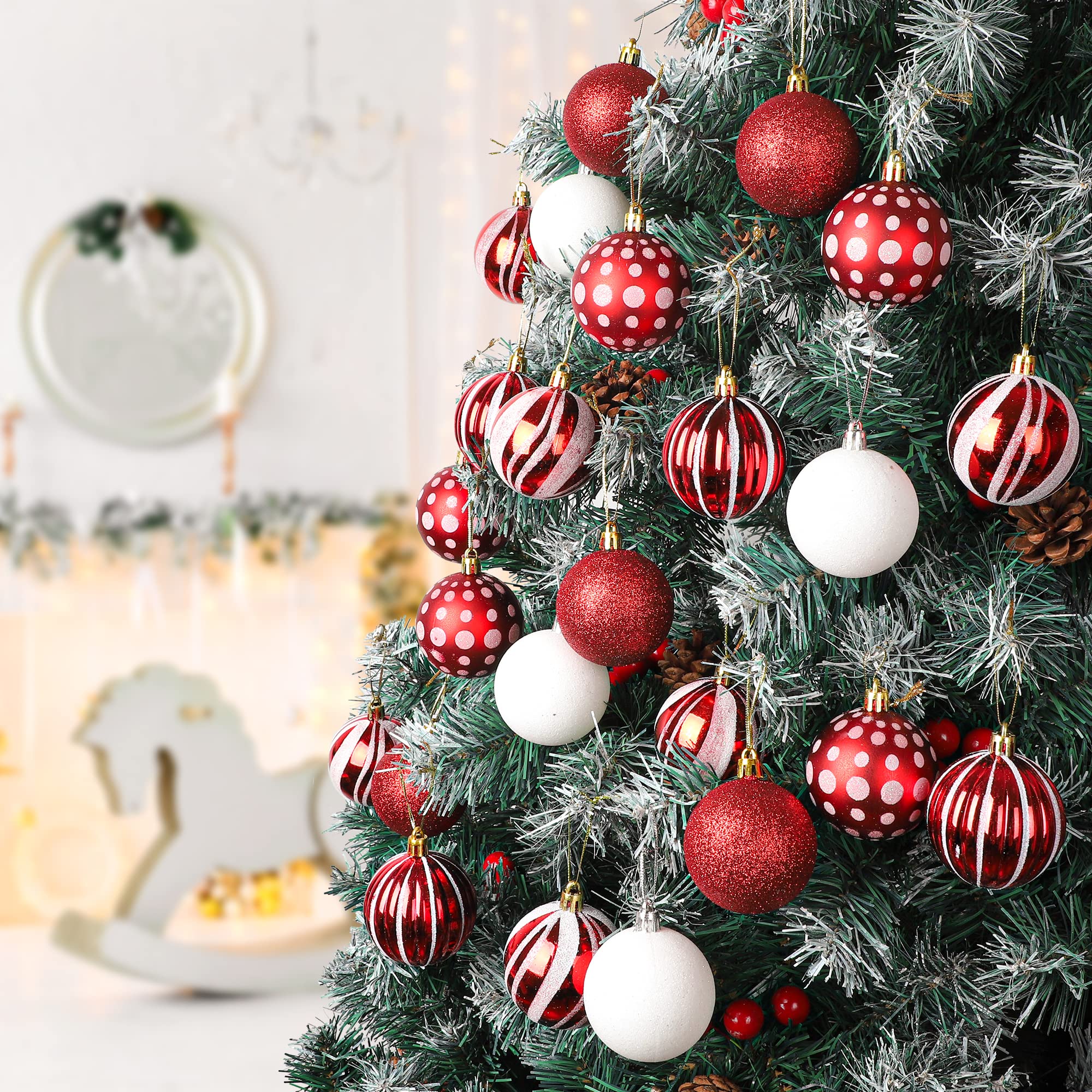 LessMo 30Pcs Red Green White Christmas Balls Ornaments for Christmas Tree, 6cm/2.37" Shatterproof Plastic Hanging Decorations Balls Baubles Set for Holiday Wedding Party Decor