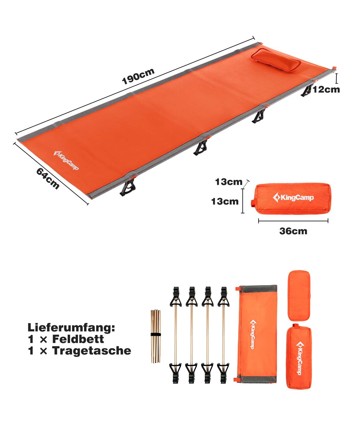 KingCamp Folding Camping Cots for Adults Heavy Duty, Sleeping Cot for Indoor & Outdoor Use, Portable Collapsible Camping Bed, Ultralight with Pillow and Storage Bag Support 265 Lbs