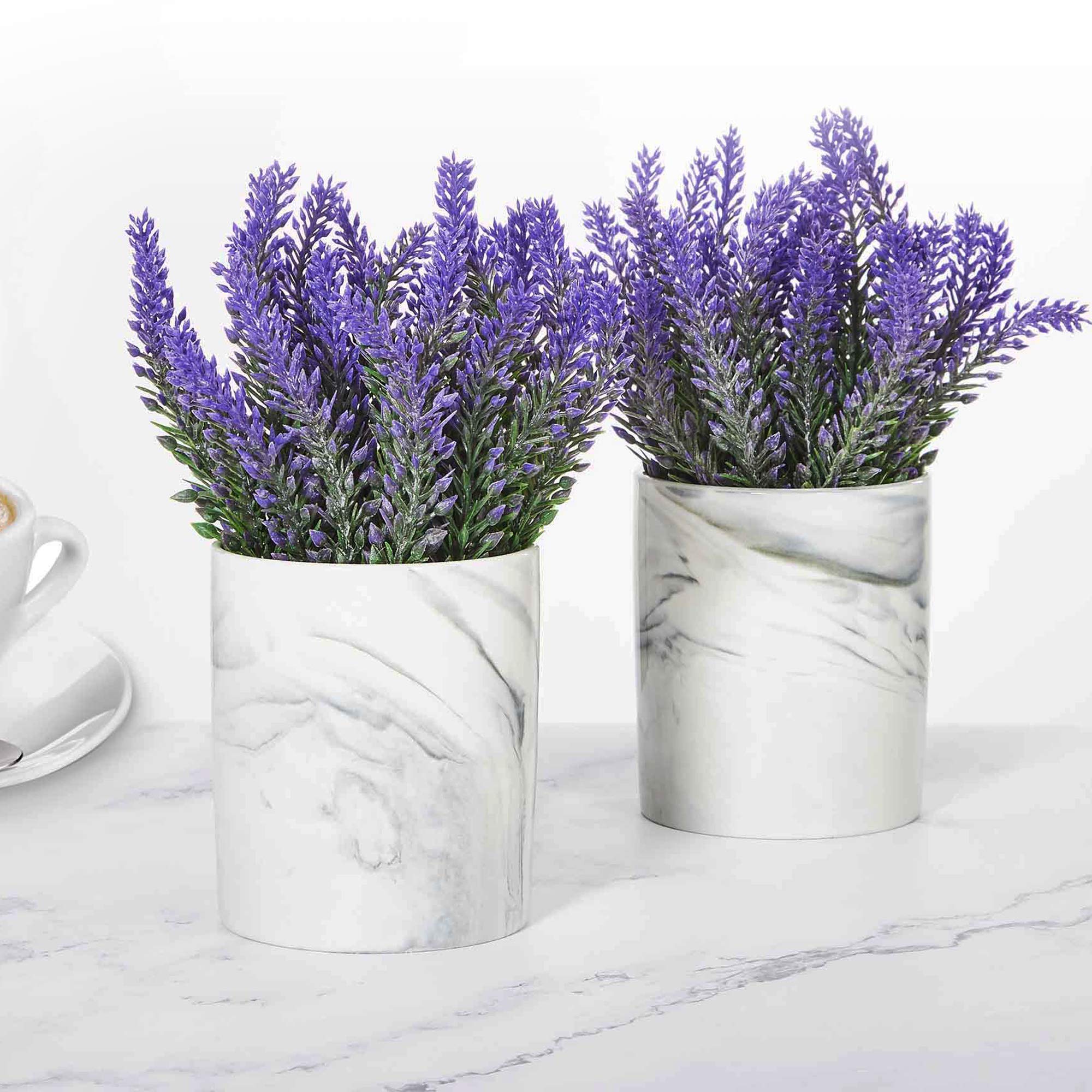 LUEUR Artificial Flower Potted Lavender Purple Fake Flowers Faux Lavenders in Pots for Home Decor Party Wedding Garden Office Patio Decoration