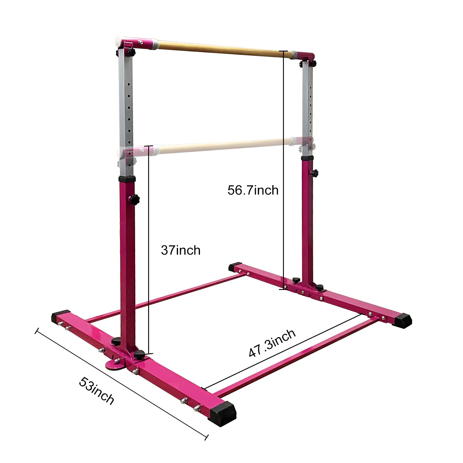 Peakpath Foldable&Moveable Gymnastics Kip Bar, Updated Expandable Home Gym Equipment for Kids Junior,Strong Fiberglass Rail, Adjustable Height 3'-5' Gymnastics Bar,300lbs Weight Limit