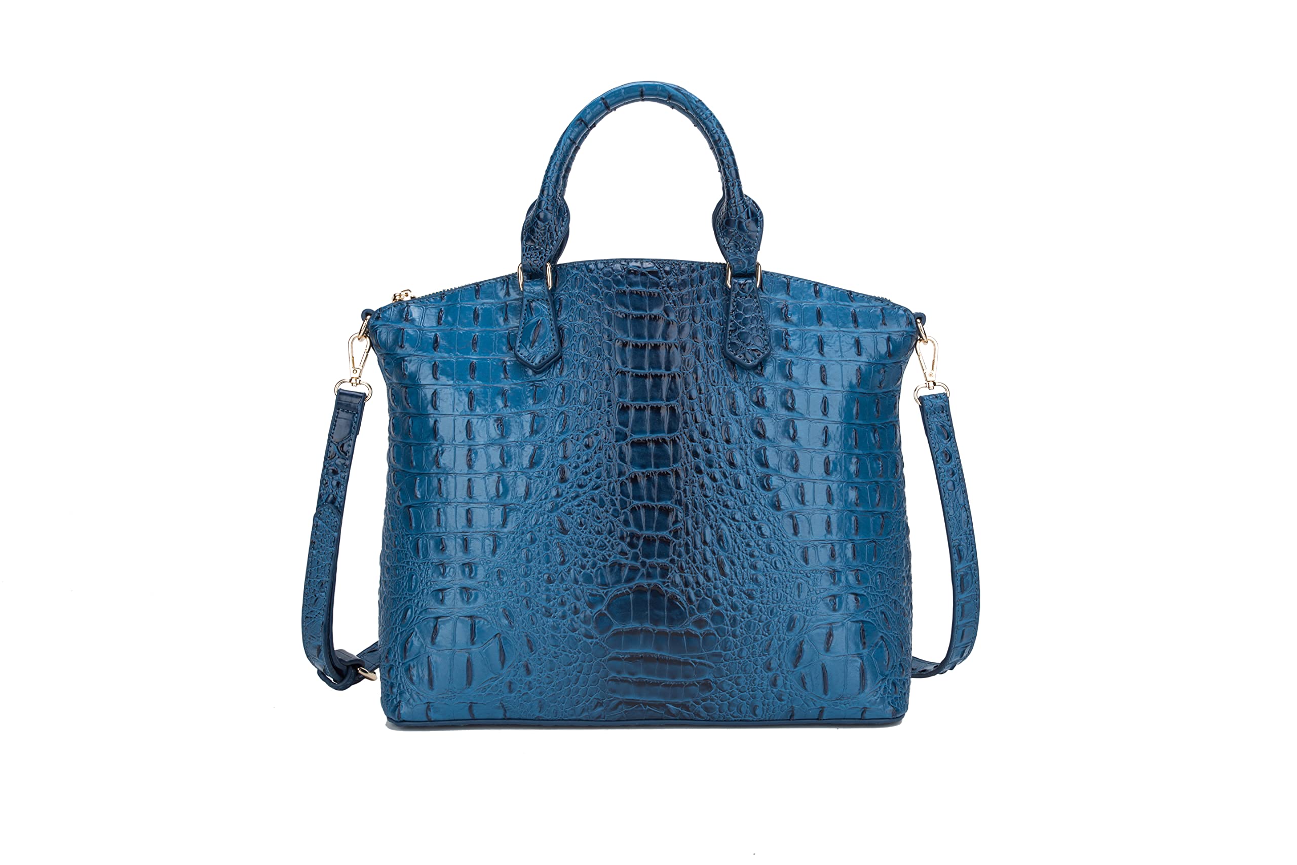 Satchel Bag Women’s Vegan Leather Crocodile-Embossed Pattern With Top Handle Large Shoulder Bags Tote Handbags (Navy)