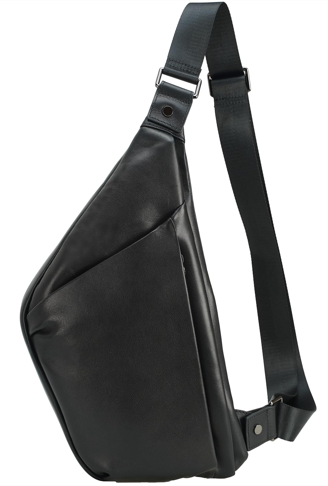 Masa Kawa Ultra Thin Slim Black Leather Sling Crossbody Backpack Bag For Women Men 7.9" Tablet Chest Bags Small Cycling Hiking Camping Travel Casual Daypack