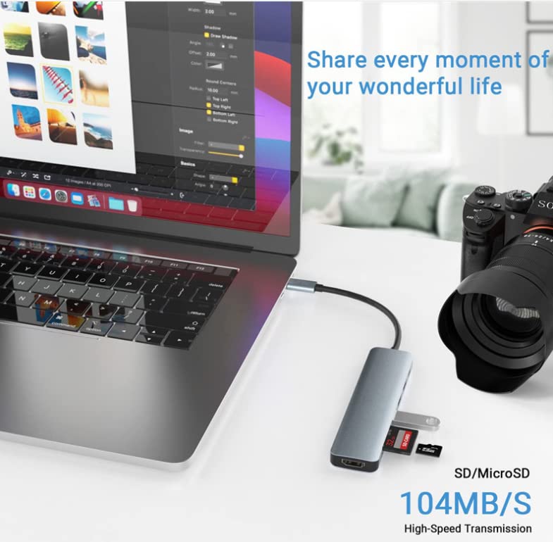 USB C Hub,7 in 1 USB C to HDMI Multport Adapter,Compatible for MacBook Pro, Chromebook, XPS, and USB C Devices (4K HDMI+100W PD+USB3.0 +USB2.0 * 2+SD/TF Card Reader)
