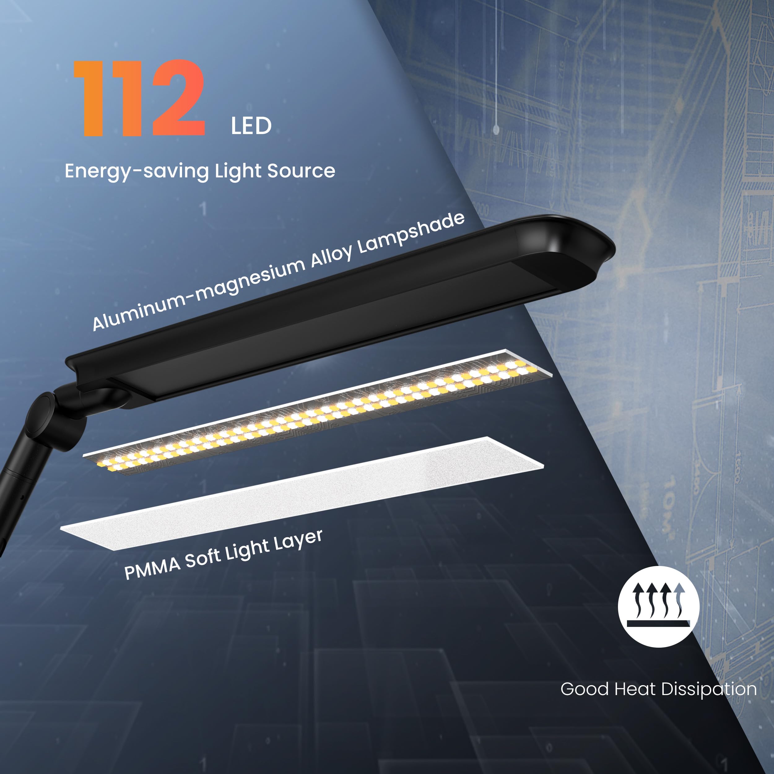 LED Desk Lamp with Clamp, 12W Eye-Caring Swing Arm Table Lamp, Stepless Dimming and Adjustable Color Temperature,Modern Architect Lamp with Memory and Timing Function for Study, Work, Home, Office