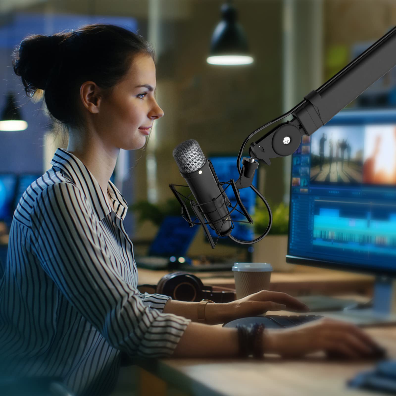 SIOWL Mic Arm - Studio Boom Arm Mic Stand with Premium Anti-Pinch Covers, Universal Thread Adaptors, Super Far and High Reach - Fully Adjustable for Podcasts, Streaming, Gaming, Recording, Home Office