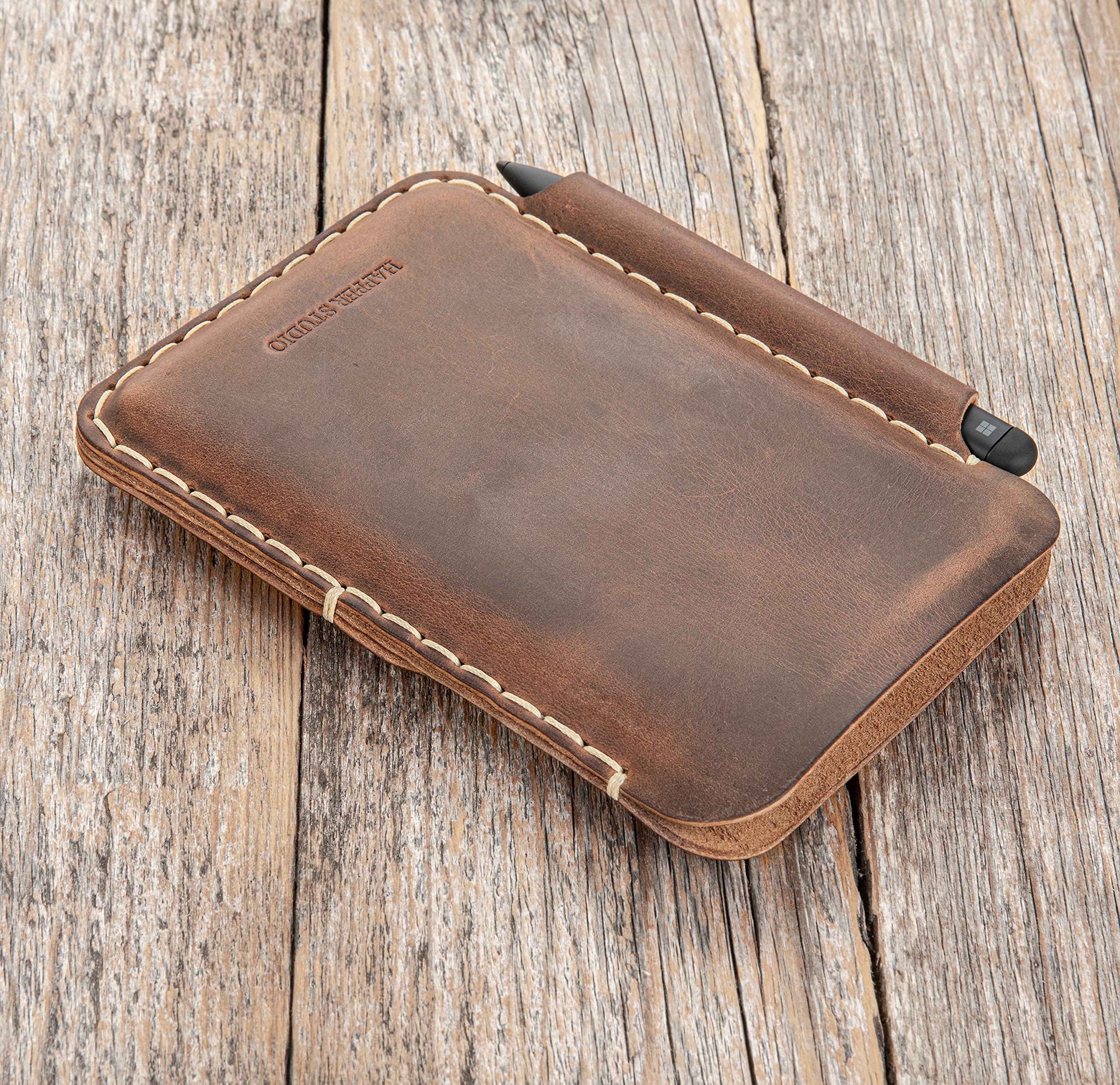 Leather case for Microsoft Surface Duo 2 / Duo. with Pen holder and card pocket (brown, for bare Surface Duo 2)