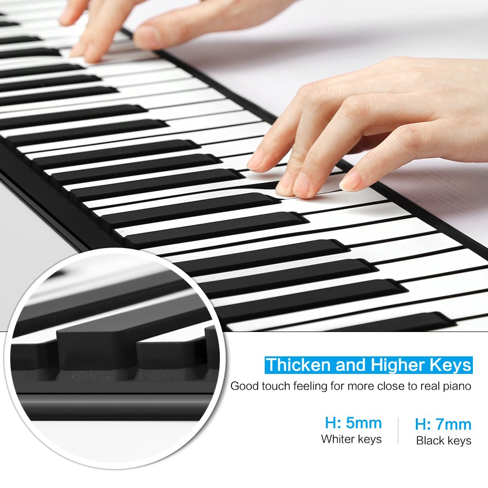 Lujex 61 Keys Double Speaker Roll Up Piano Upgraded Portable Rechargeable Electronic Hand Roll Piano With Environmental Silicone Piano Keyboard for Beginners (Black)