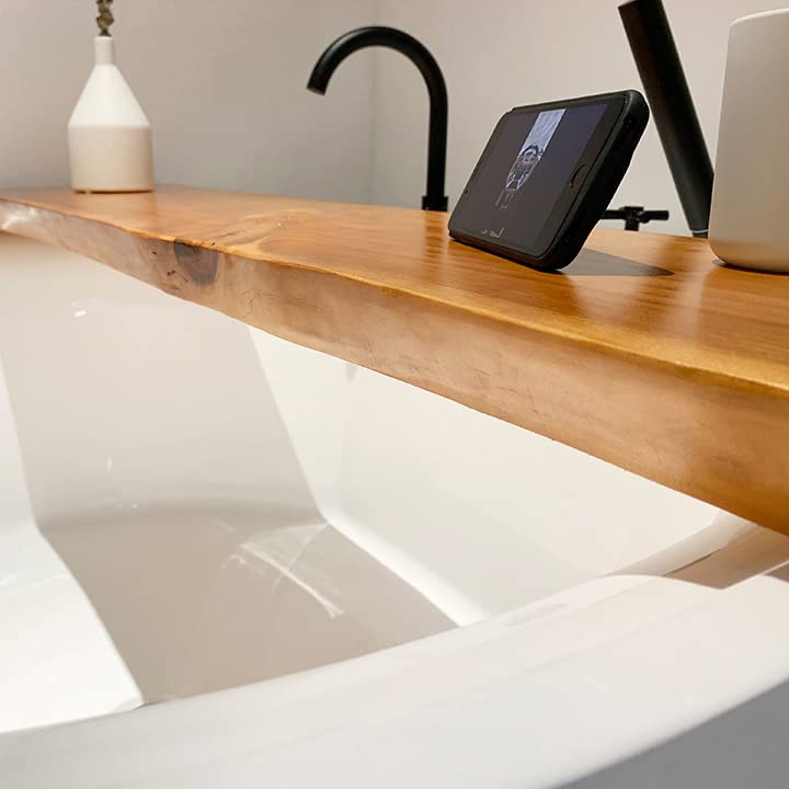 ZYFAB Luxury Bamboo Bathtub Tray Caddy,Walnut Color Wood Bathtub Board Table Large Non Slip Bathtub Stand Fits Most Freestanding Tubs,Brown,80 * 30 * 5cm
