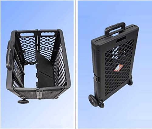 RAZZUM Large Hand Trucks,Plastic Folding Supermarket Shopping Cart Portable Trolley Car Luggage Push Storage Box Storage Box Trolleys/Orange