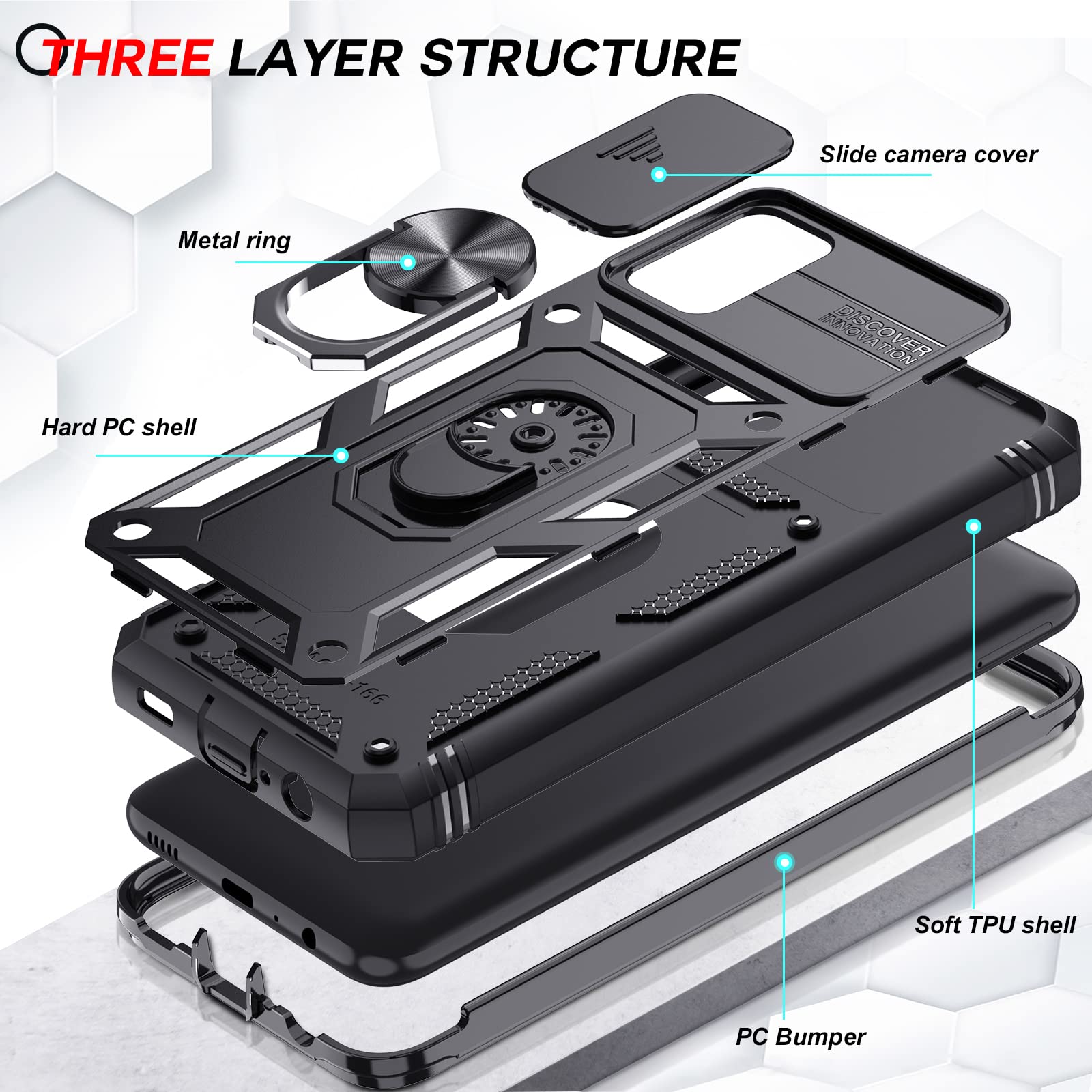 LeYi Samsung A03s Cellular Phone Case, Mint 360 Full Body Military-Grade Protection, Slide Camera Cover, Rotable Magnetic Ring Kickstand, 2 Packs Tempered Glass Screen Protector