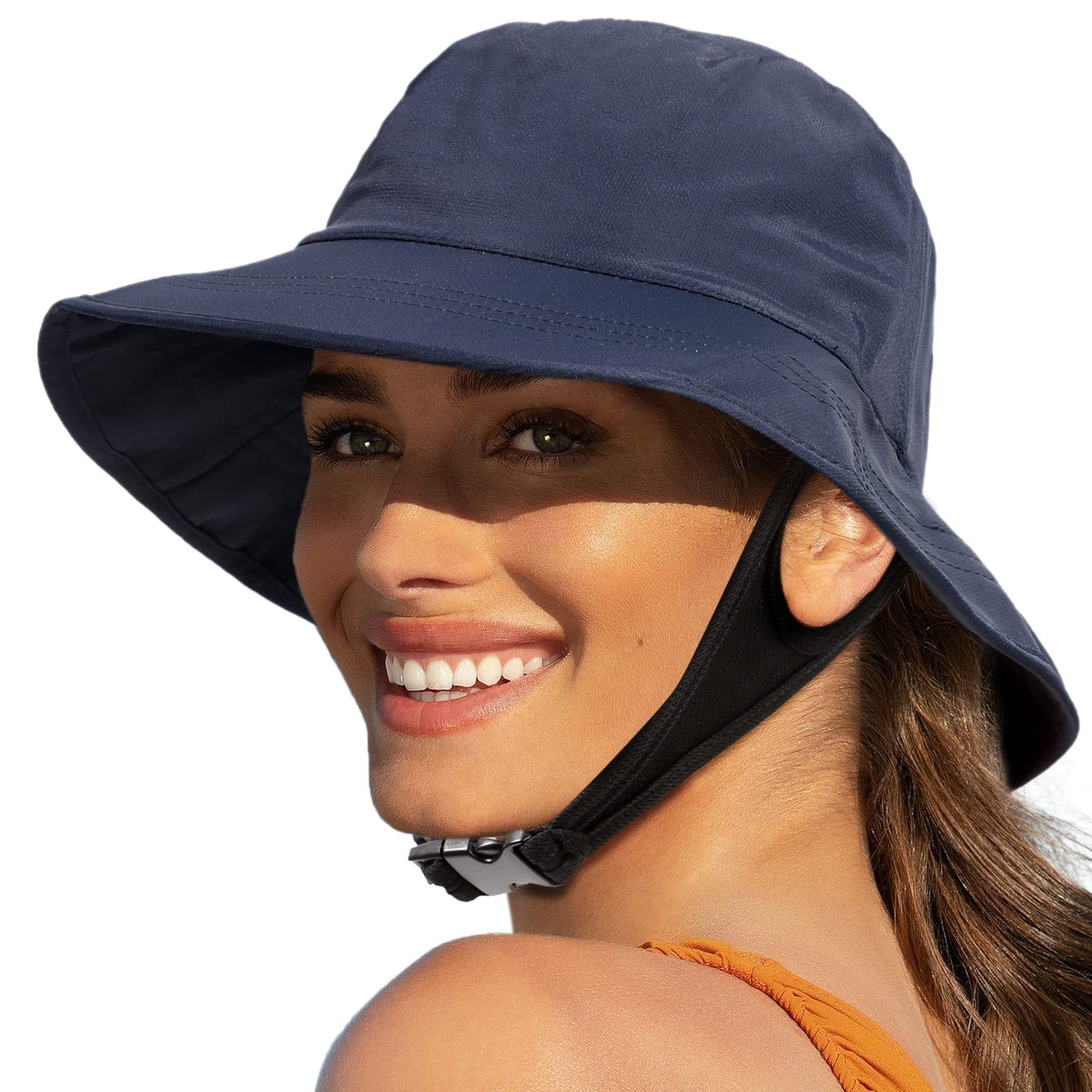 SHINCHIC Womens Surf Bucket Hat Stiff Brim Beach Surfing Hat for Men Boating Riding Watersports Hat Navy Blue