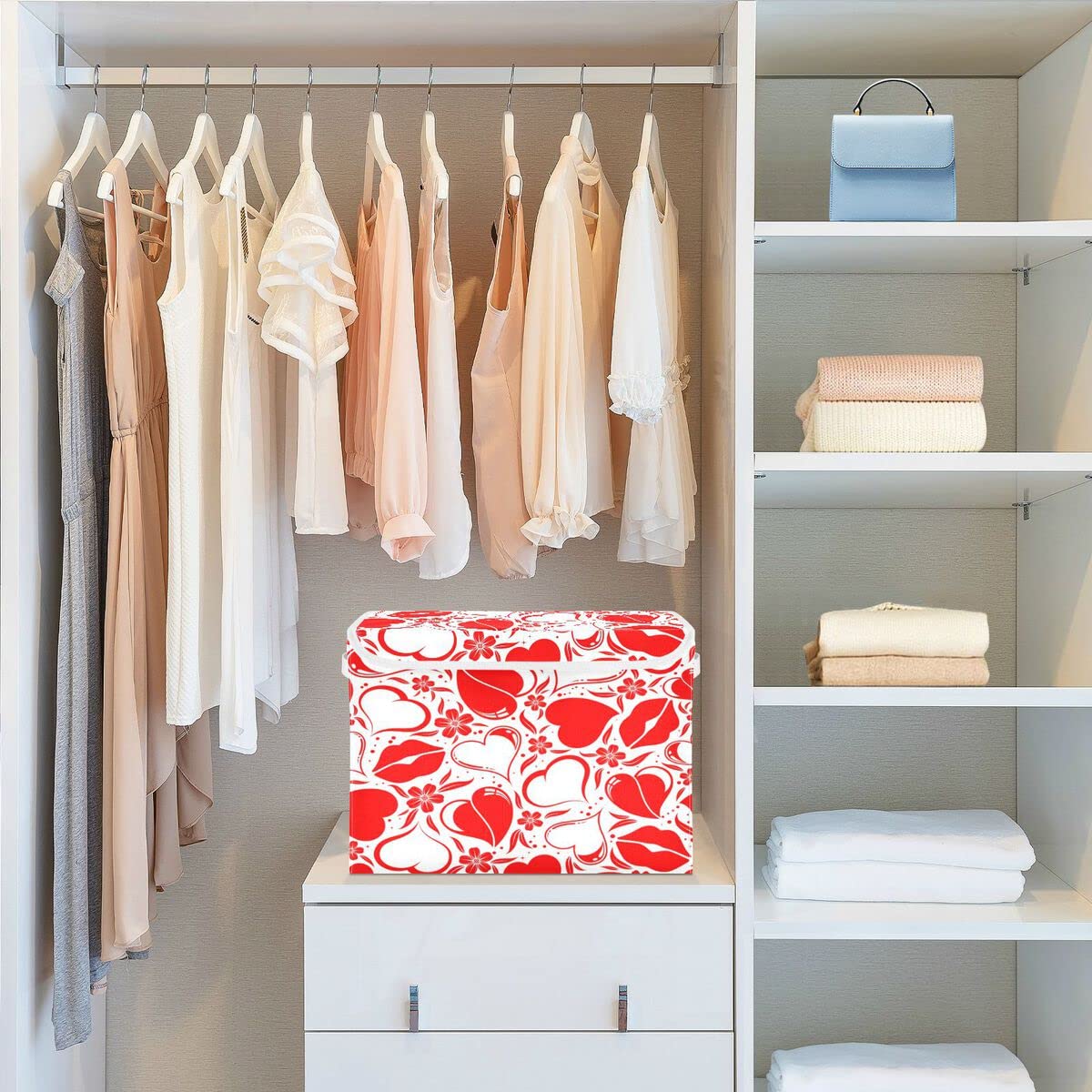 Storage Bins with Lids Foldable Storage Baskets Storage Cubes Collapsible Closet Organizer Containers with Cover Valentines Day for Home Office Organizer Closet, Shelves, Toy, Nursery
