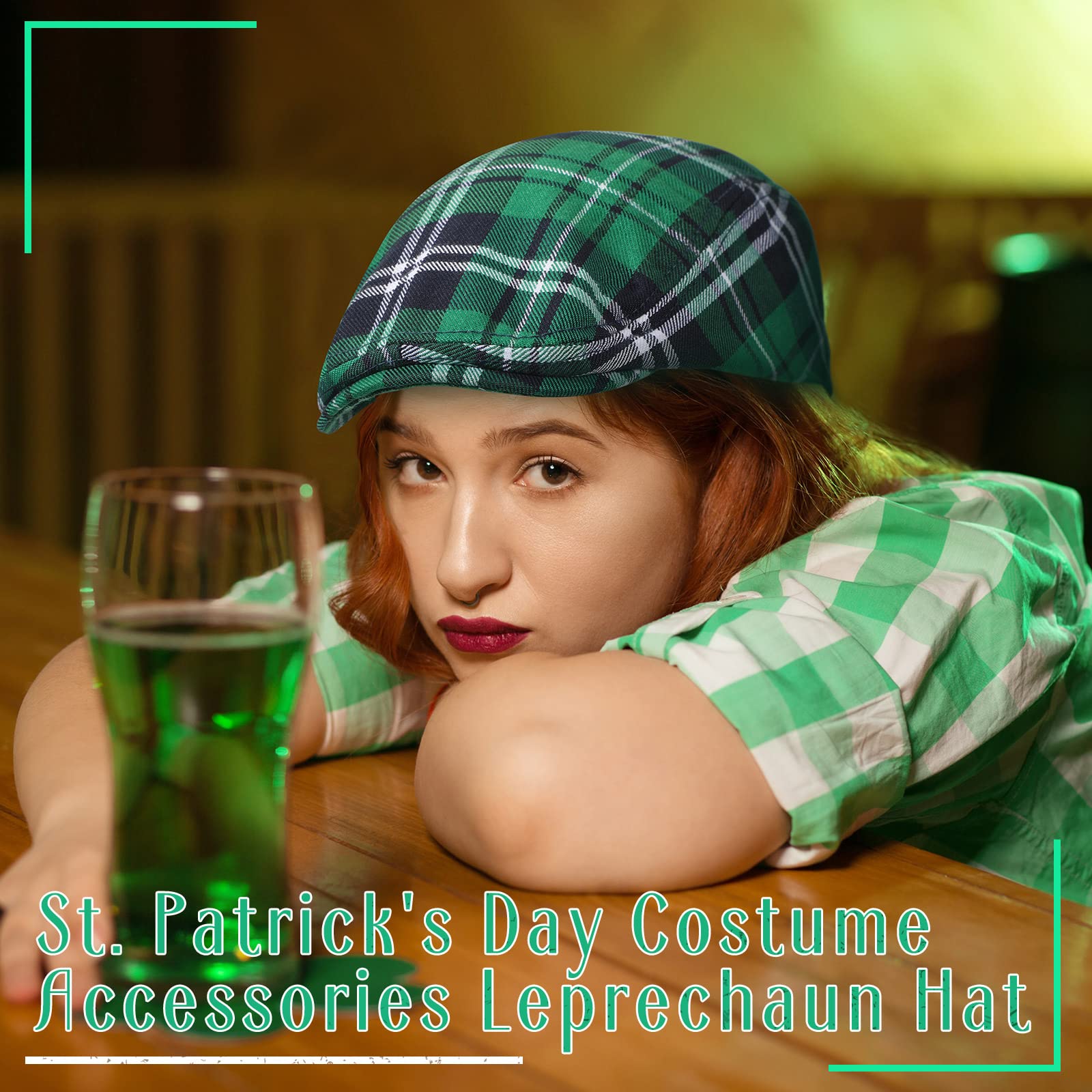 SATINIOR 4 Pieces St. Patrick's Day Hat Newsboy Hat for Men Green Hat Flat Caps Hat for Party Costume Accessory