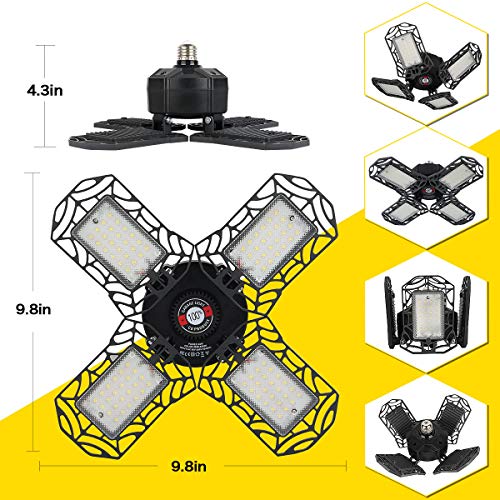LED Garage Lights, Deformable Garage Light 100W 10000LM Super Bright Led Garage Ceiling Light with 4 Adjustable Panels Shop Lights for Workshop Garage Basement(Daylight White)