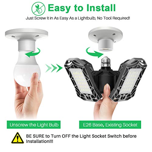LED Garage Light 100W, 2020 Upgraded Adjustable 4 Panels Super Bright Garage Ceiling Lighting, E26 Screw in Deformable 96 LED Work Light for Garage, Shop, Basement, Workbench, Attic, Gym, Barn Lights