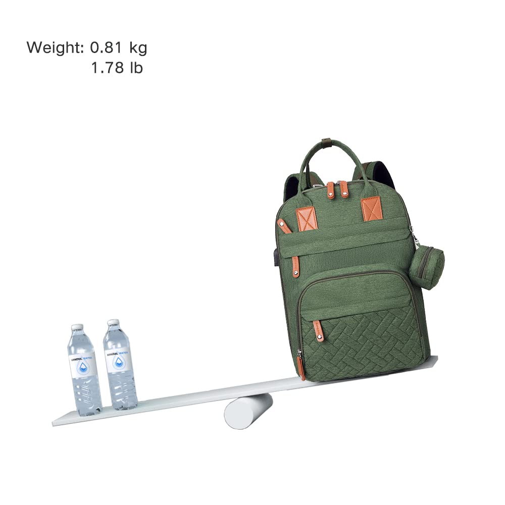 UISKOOPW Diaper Backpack, Baby Nappy Waterproof Changing Bags Travel BackPack with Changing Pad & Stroller Straps (Green)