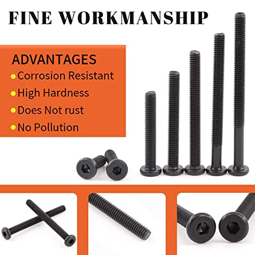 Tanstic 192Pcs Black Crib Hardware Screws Kit, Zinc Plated M6 x 20/30/40/50/60/70/80mm Hex Socket Head Screws Bolt and Barrel Nuts, 4 Prong T-Nuts, Flange Nuts, Threaded Insert Nuts with Allen Wrench