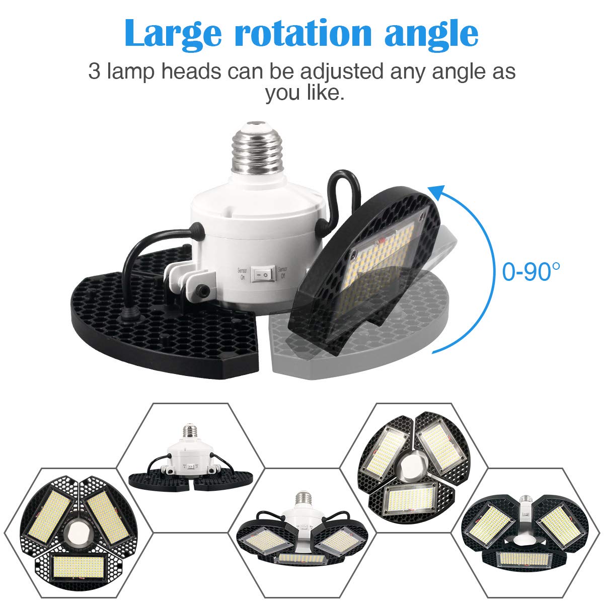 LED Garage Lights Motion Activated,100W Deformable LED Garage Ceiling Lights12500 LM CRI 80 Led Shop Lights for Garage, led Garage Light Motion Sensor Garage Lights with 3 Adjustable 100W1PK