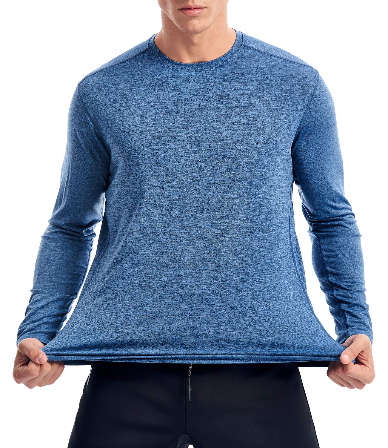 Long Sleeve Workout Shirts for Men Dry Fit Moisture Wicking(Blue Heather,L)
