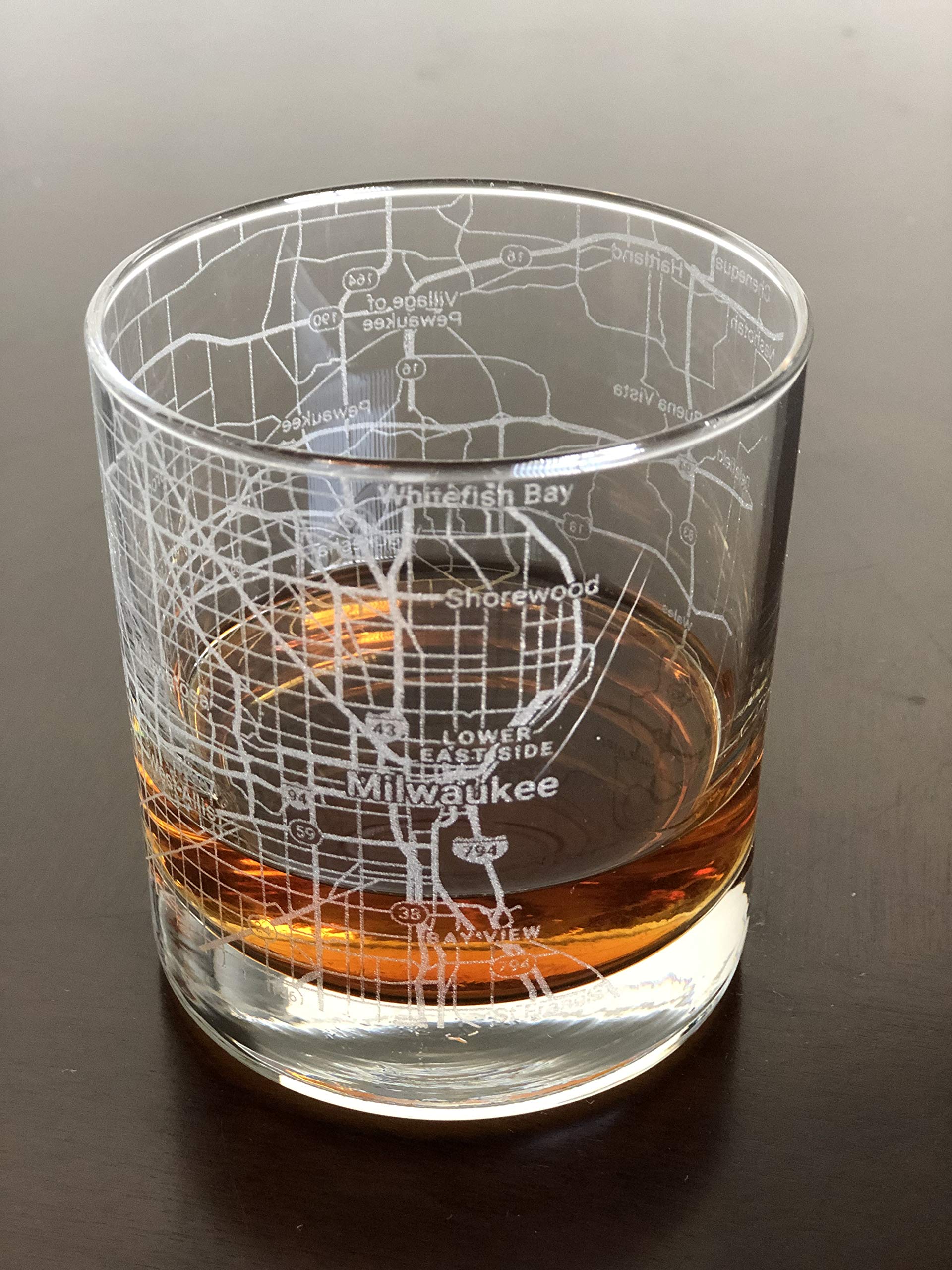 Rocks Whiskey Old Fashioned 11oz Glass Urban City Map Milwaukee Wisconsin