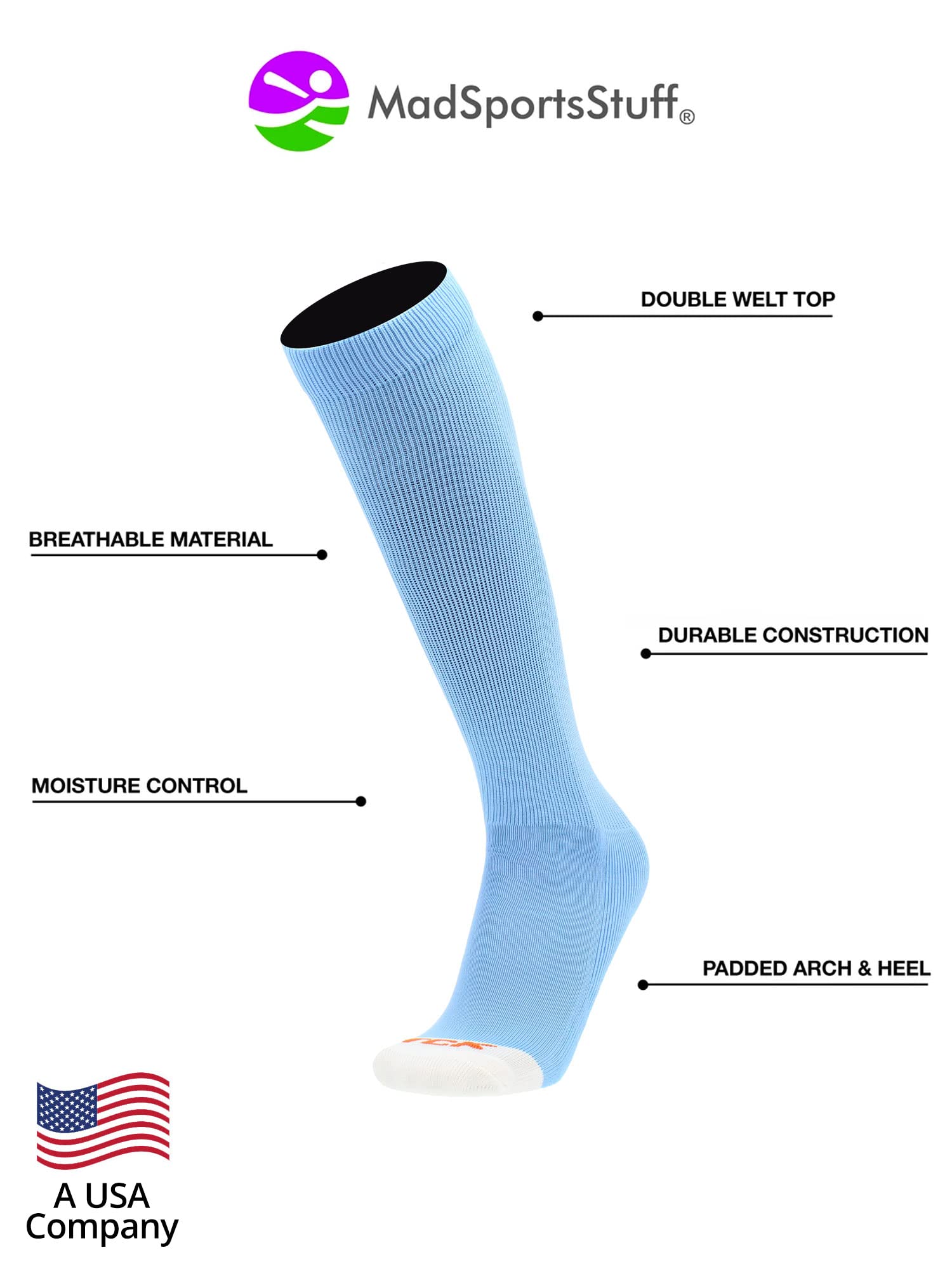 MadSportsStuff Pro Line Over the Calf Baseball Socks (Columbia Blue, Small)