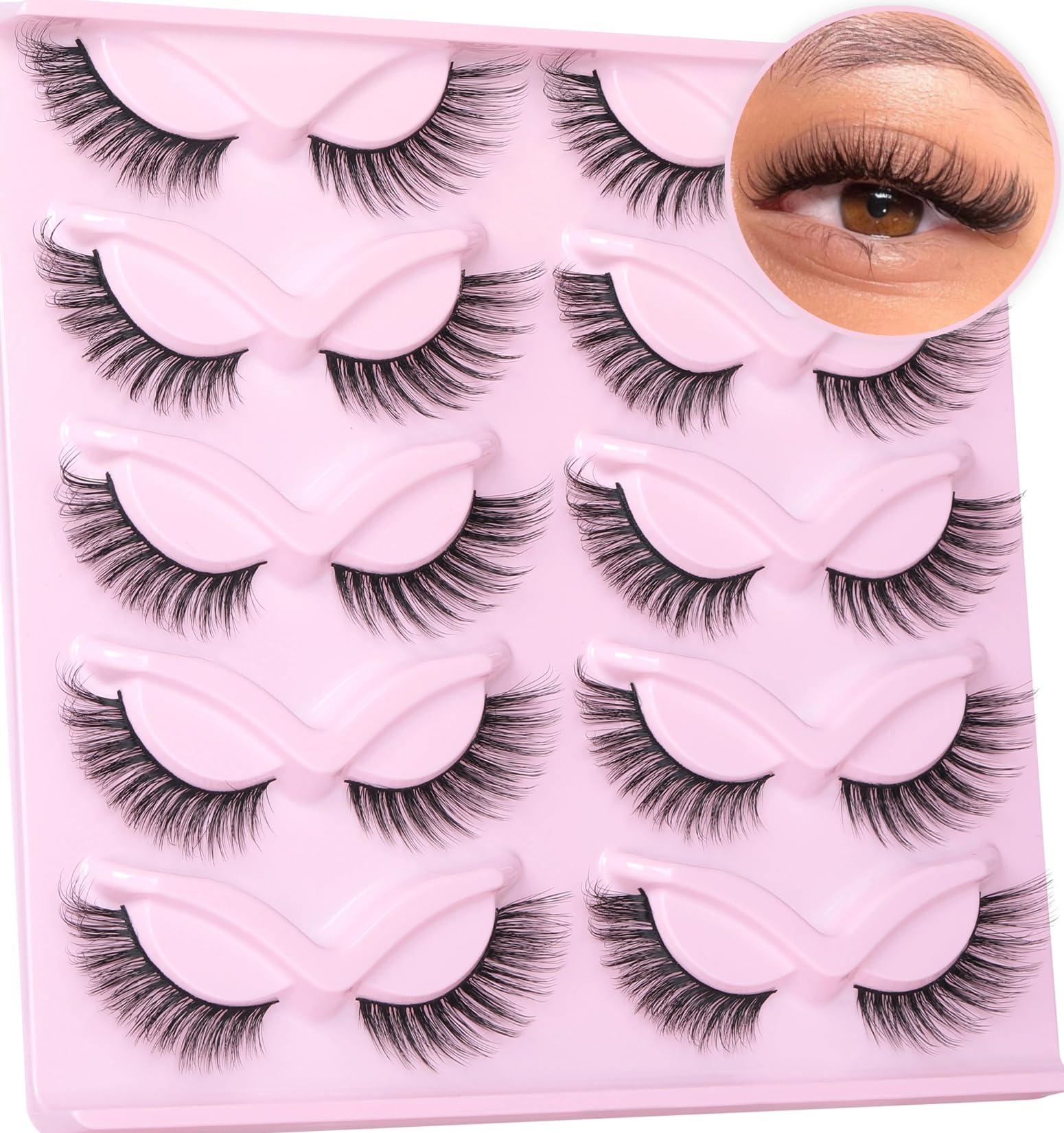 Mink Lashes Fox Eye Lashes Natural Look Wispy False Eyelashes Fluffy Cat Eye Lash Extension Strip Fake Lashes by Geeneiya Black 10 Pair (Pack of 1)