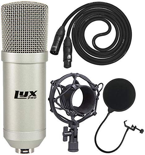 LyxPro Condenser Microphone for Studio, Vocals, Instruments, Podcasting and Professional Recordings with Shockmount, XLR Cable, Pop Filter