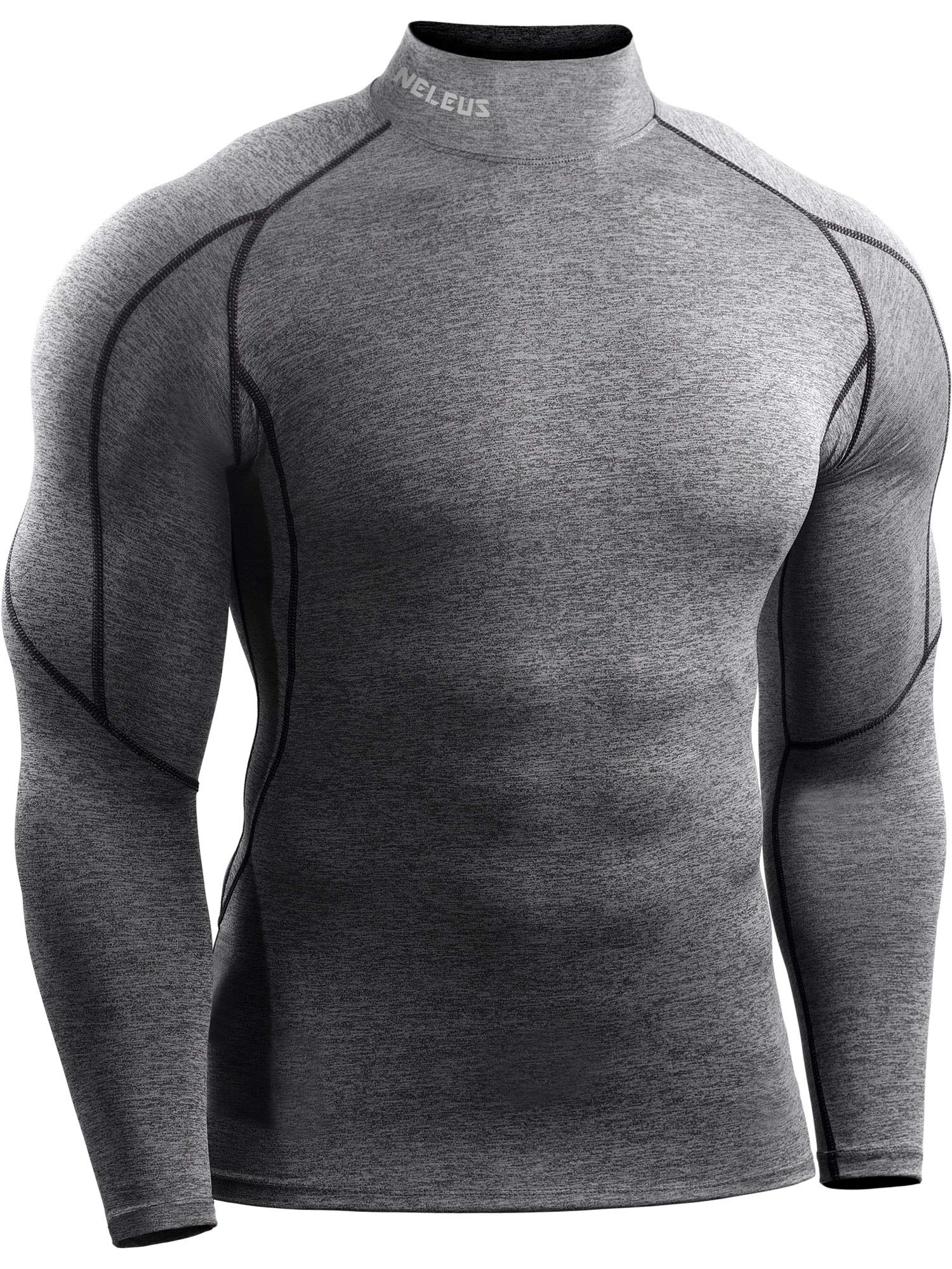 NELEUS Men's Compression Shirts Dry Fit Long Sleeve Mock Neck Shirts,3 Pack,5059,Black/Grey/Navy Blue,US S,EU M