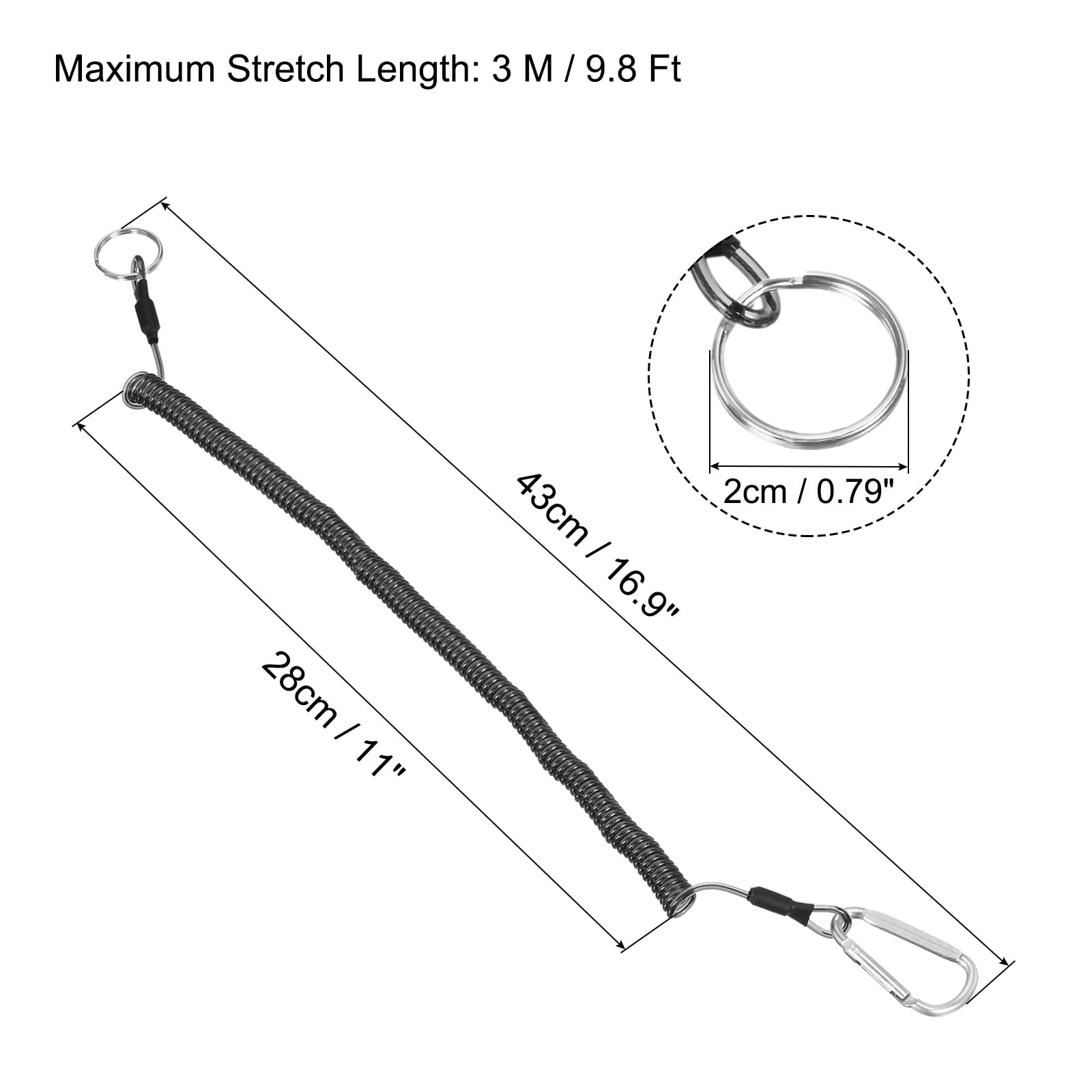 PATIKIL 8.9ft Fishing Tool Lanyard, 2 Pack Safety Cord Spiral Lanyard Tether Retractable with Blue Metal Clip Keychain for Boating Kayak, Clear Black