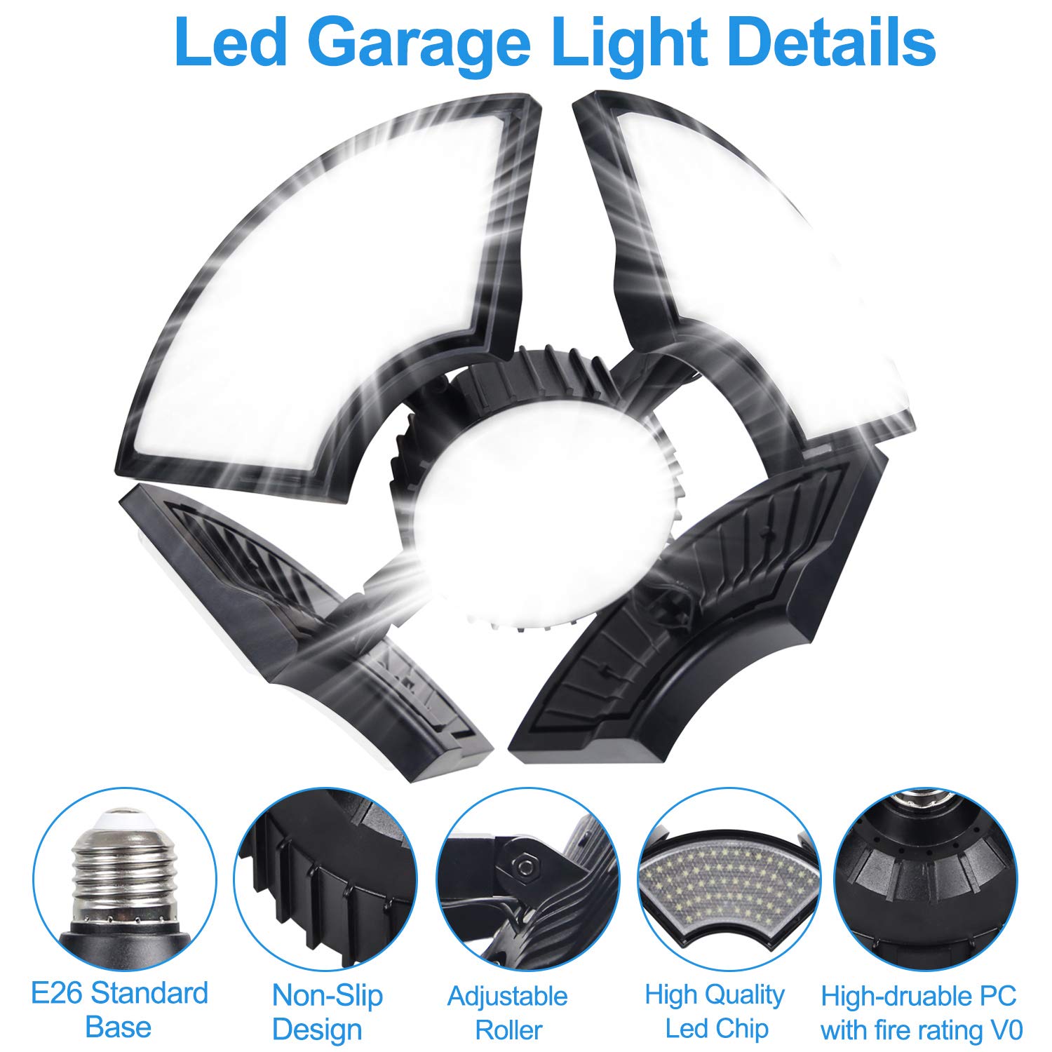 LED Garage Lights, 120W 12000 Lumens Garage Ceiling Lights, 6500K Daylight with Deformable Four Panels Garage Ceiling Light Fixture E26 Utility LED Shop Light for Garage Basement Workshop Warehouse