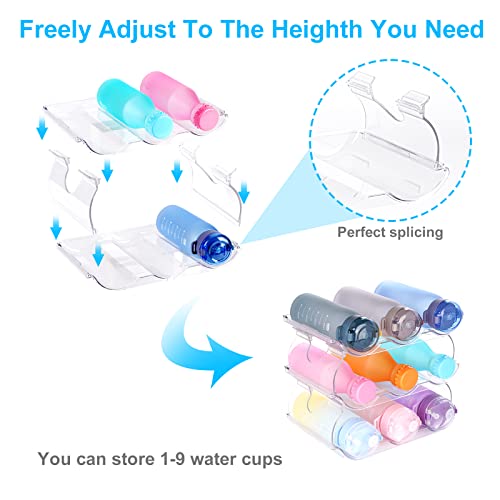 MEHUKOJ Stackable Water Bottle Organizer for Cabinet Kitchen Pantry Organization and Storage Cabinet Organizer - Plastic Wine Racks Fridge Organizer Cup Bottle Holder (3 Pack, 9 Bottles)