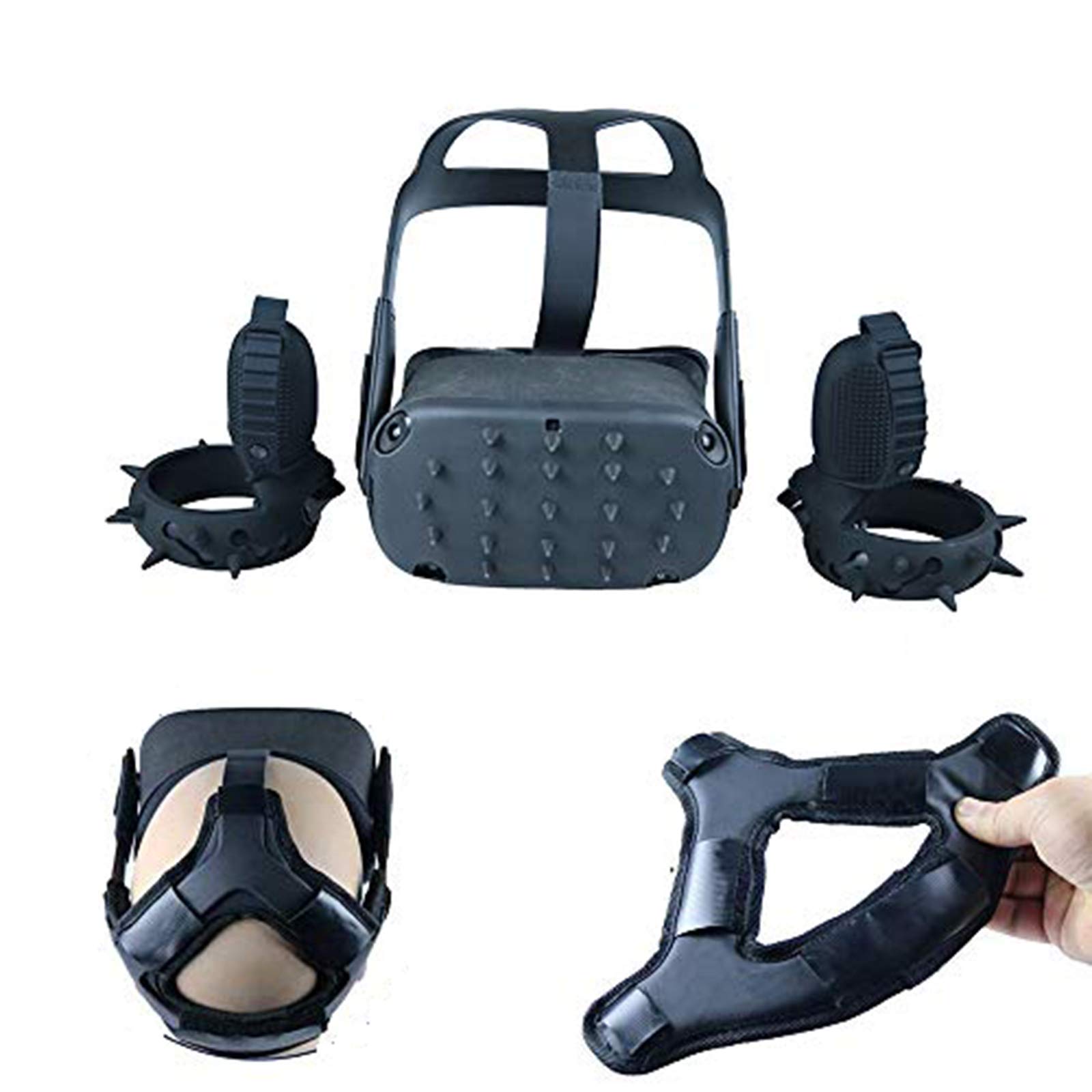 MASiKEN Unique Head Strap & Knuckle Straps & Head Cover for Oculus Quest Controller Grip Accessories, Controller Protector Covers Set, Shock-Resistant Sweatproof Lightproof (Black)