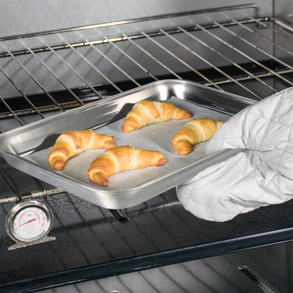 Small Baking Sheets Pans, HOHUNGF Mini Stainless Steel Cookie Sheets & Toaster Oven Tray Pan,Non Toxic & Healthy,Superior Mirror Finish & Easy Clean, Dishwasher Safe, 9.4 x 7x 1 inch, Silver, 9.4inch