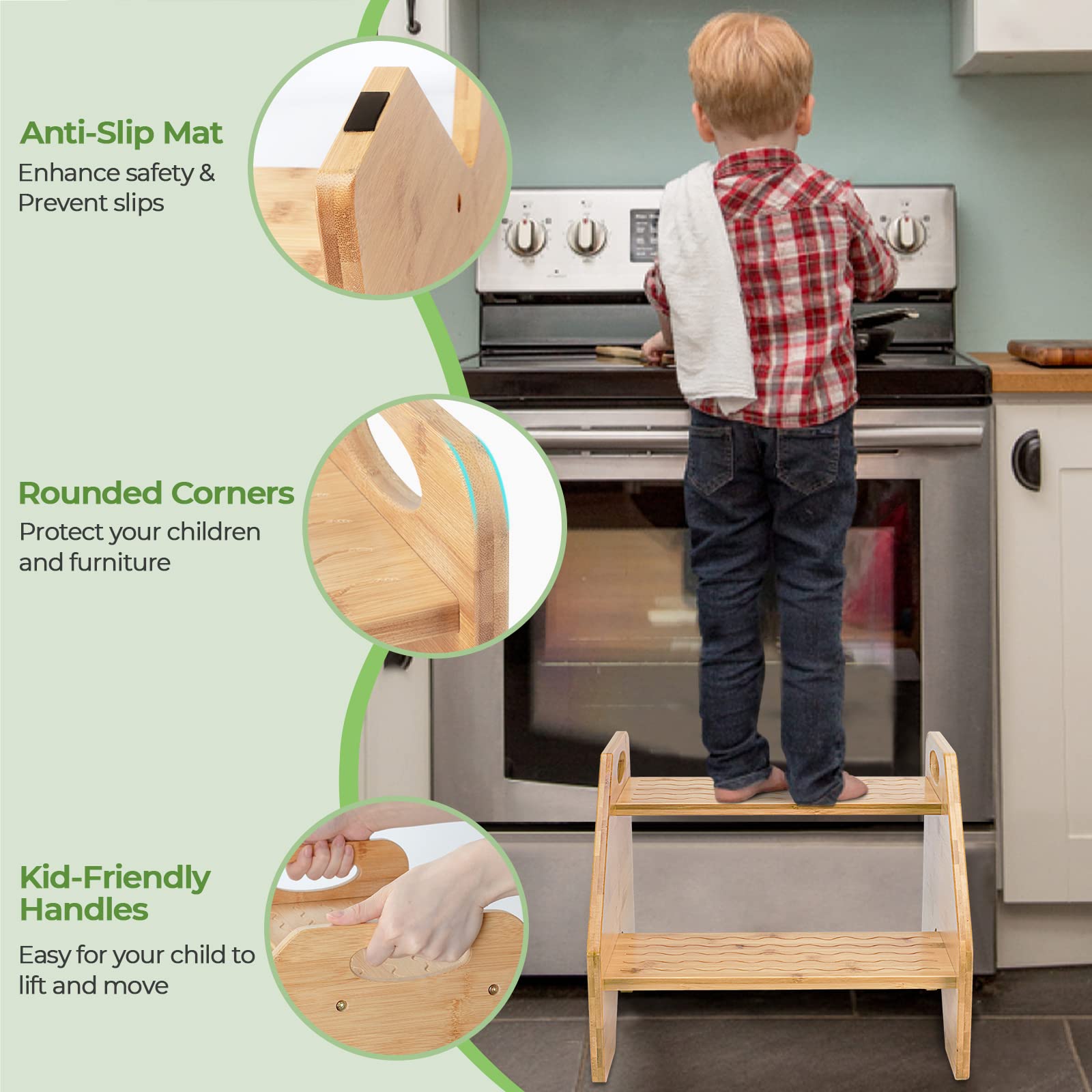 TrueYee Step Stools for Kids, Wooden Toddler Step Stool with Anti-Slip Mats and Handles, Kitchen Step Stool Kids Step Stools for Toddlers Bathroom, 2 Stepping Stool for Kids, 300 lbs