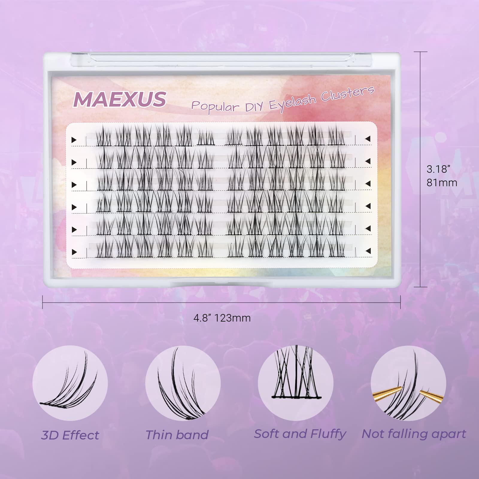 MAEXUS Lash Clusters DIY Eyelash Extensions 72 Clusters Lashes Natural Look Individual Lashes Eyelash Clusters Extensions Wispy Lashes Cluster DIY at Home (6/8/10/12 MM)