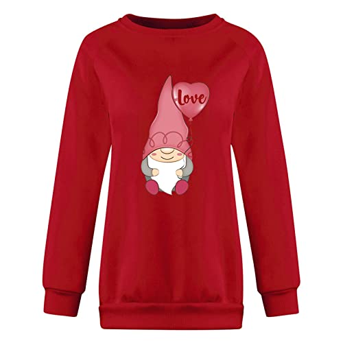 Shusuen Women's Oversized T-Shirt Sweatshirt Valentine's Day Fun Print Pullover Round Neck Long Sleeve Sweatwear Tops