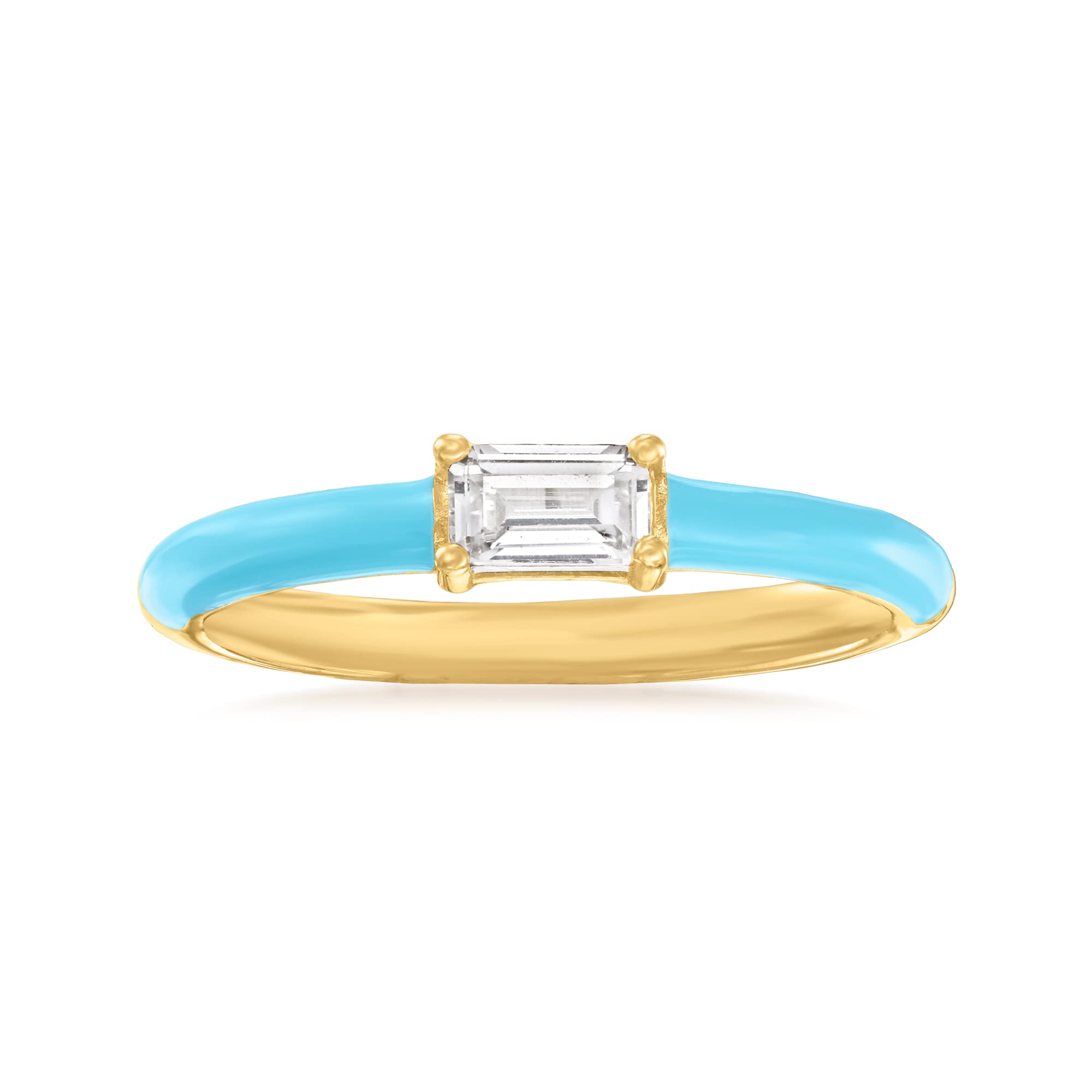 Ross-Simons Italian .30 Carat CZ and Blue Enamel Ring in 18kt Gold Over Sterling. Size 9
