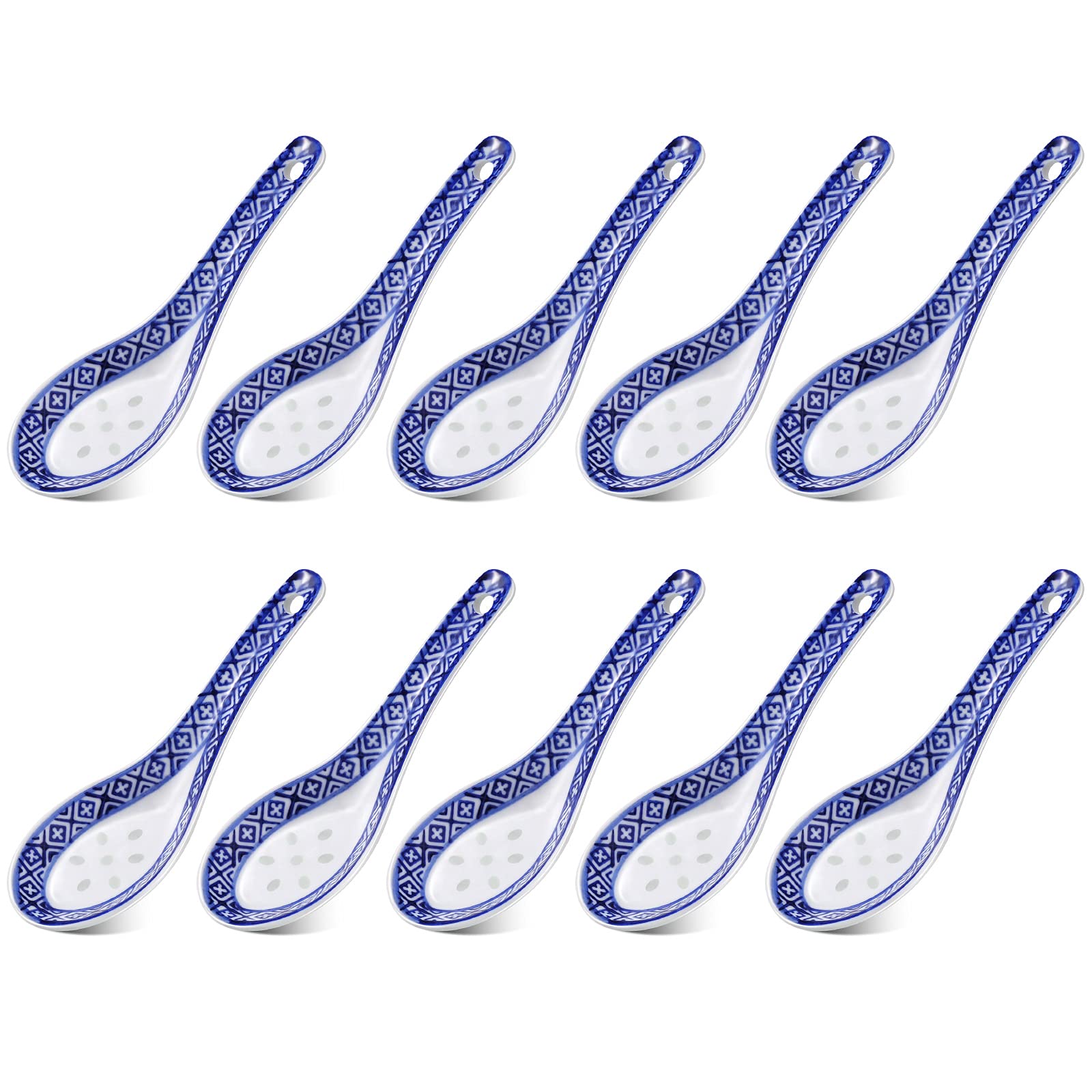 Patelai 10 Pieces Ceramic Soup Spoons Asian Soup Spoons Chinese Style Blue and White Porcelain Soup Spoons Reusable Table Spoons Dinner Spoons for Ramen Pho Wonton Dumpling