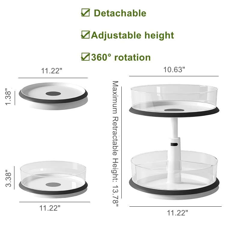 ROYALITA 2 Tier Lazy Susan Organizer for Cabinet, Upgraded 11.5" Clear Lazy Susan Turntable for Table, Detachable 360° Rotating Lazy Susan Spice Storage for Kitchen, Pantry, Refrigerator, Countertop