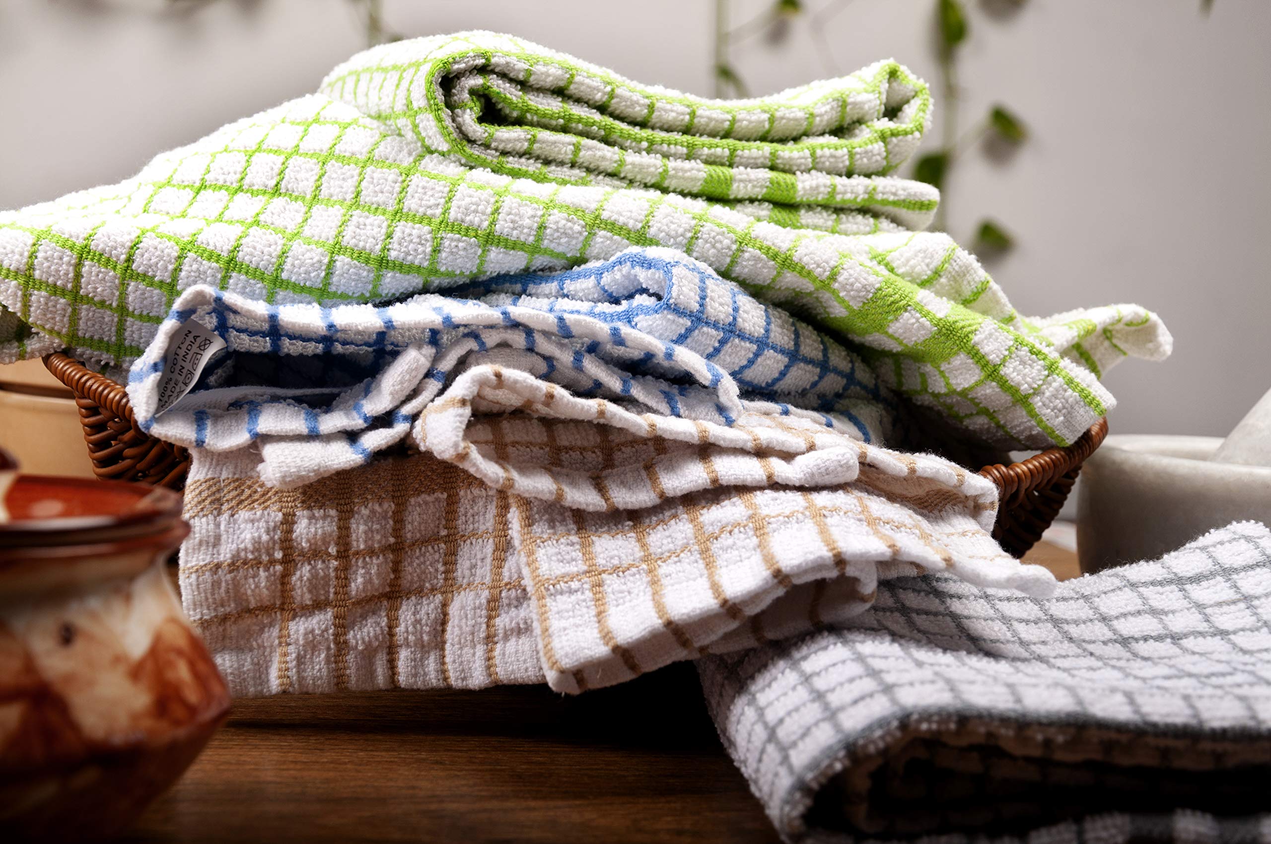 Neolino Terry Kitchen Towels, 100% Cotton Kitchen Dish Towels, Set of 12 (15 x 25 Inches)-400 GSM - Absorbent Kitchen Towels perfect for Every Day Use - Multi Coloured