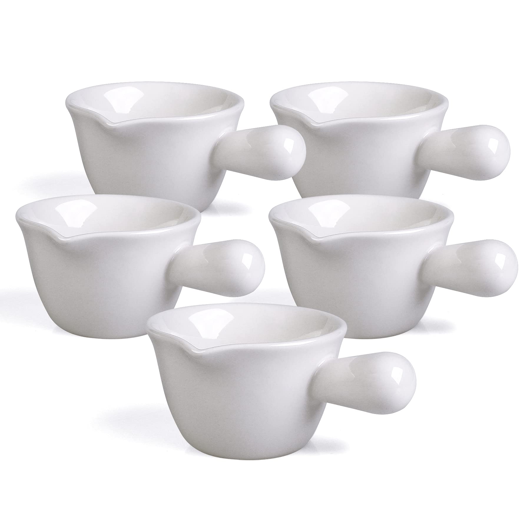 Small White Serving Bowls for Dips Set of 5 Sauce Bowls 2 OZ with Handle Ceramic Creamer Jug Mini - White